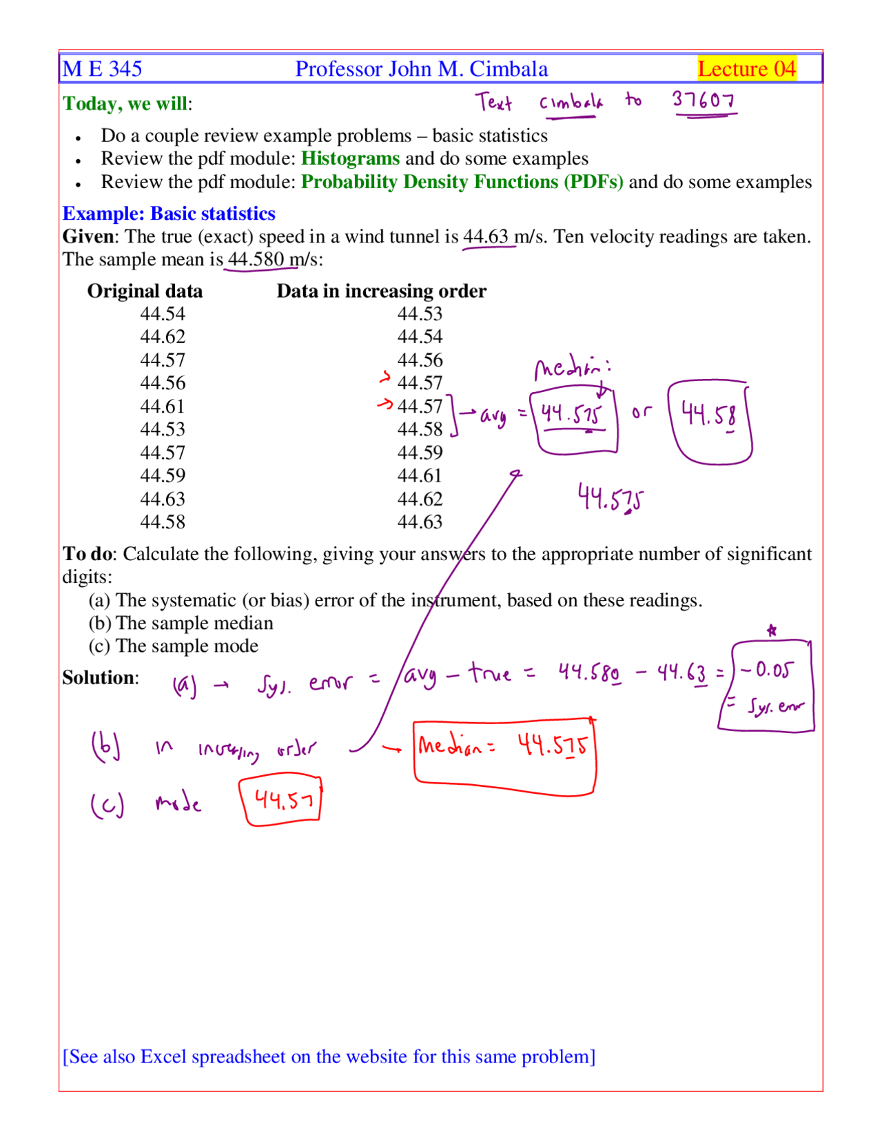 Histograms Instrumentation Measurements Statistics Handout Docsity