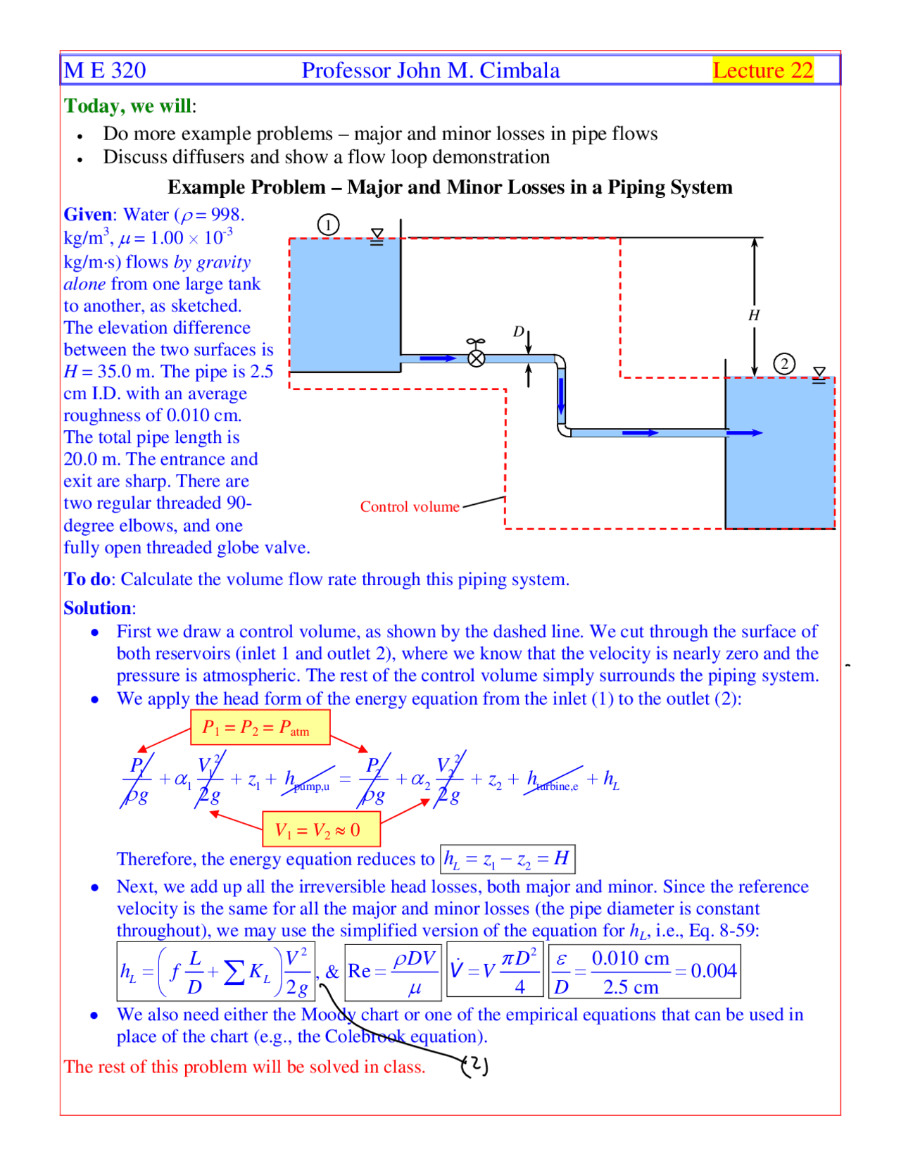 Flow Loop Fluid Flow Handout Docsity
