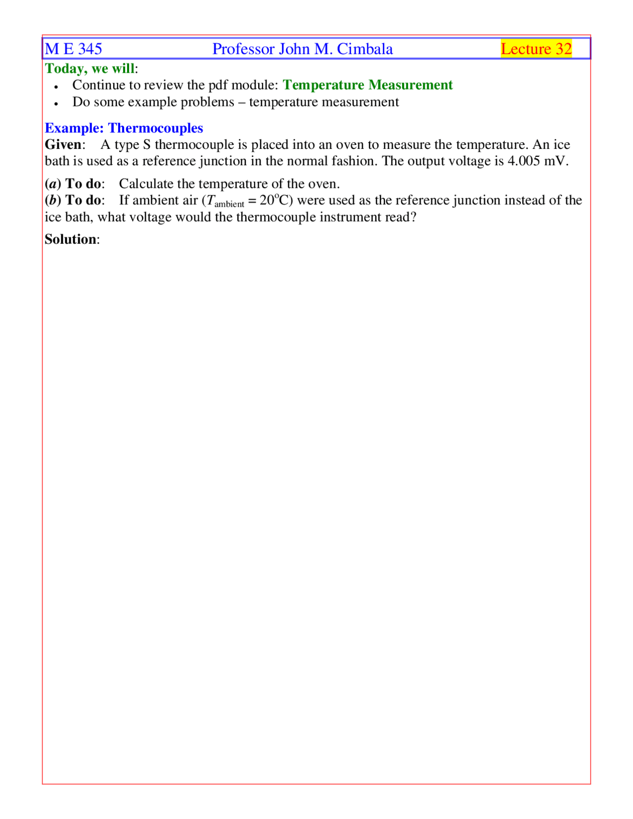 Temperature Measurement Examples Instrumentation Measurements