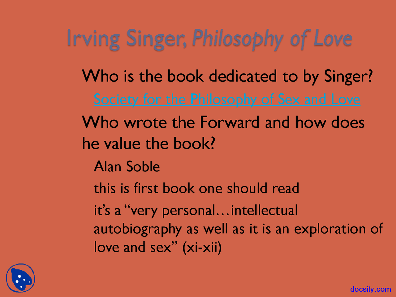 Irving Singer Philosophy Of Love Lecture Slides Slides Philosophy