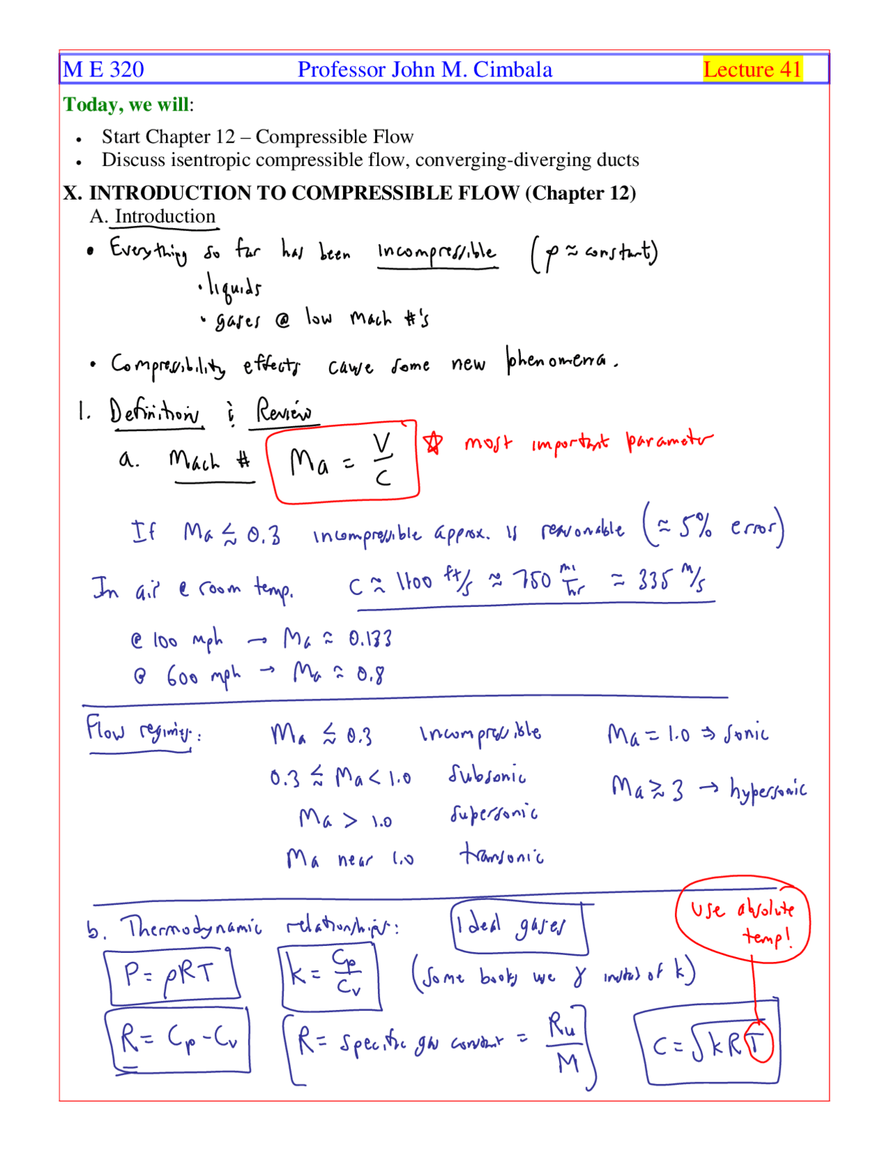 Isentropic Compressible Fluid Flow Handout Docsity