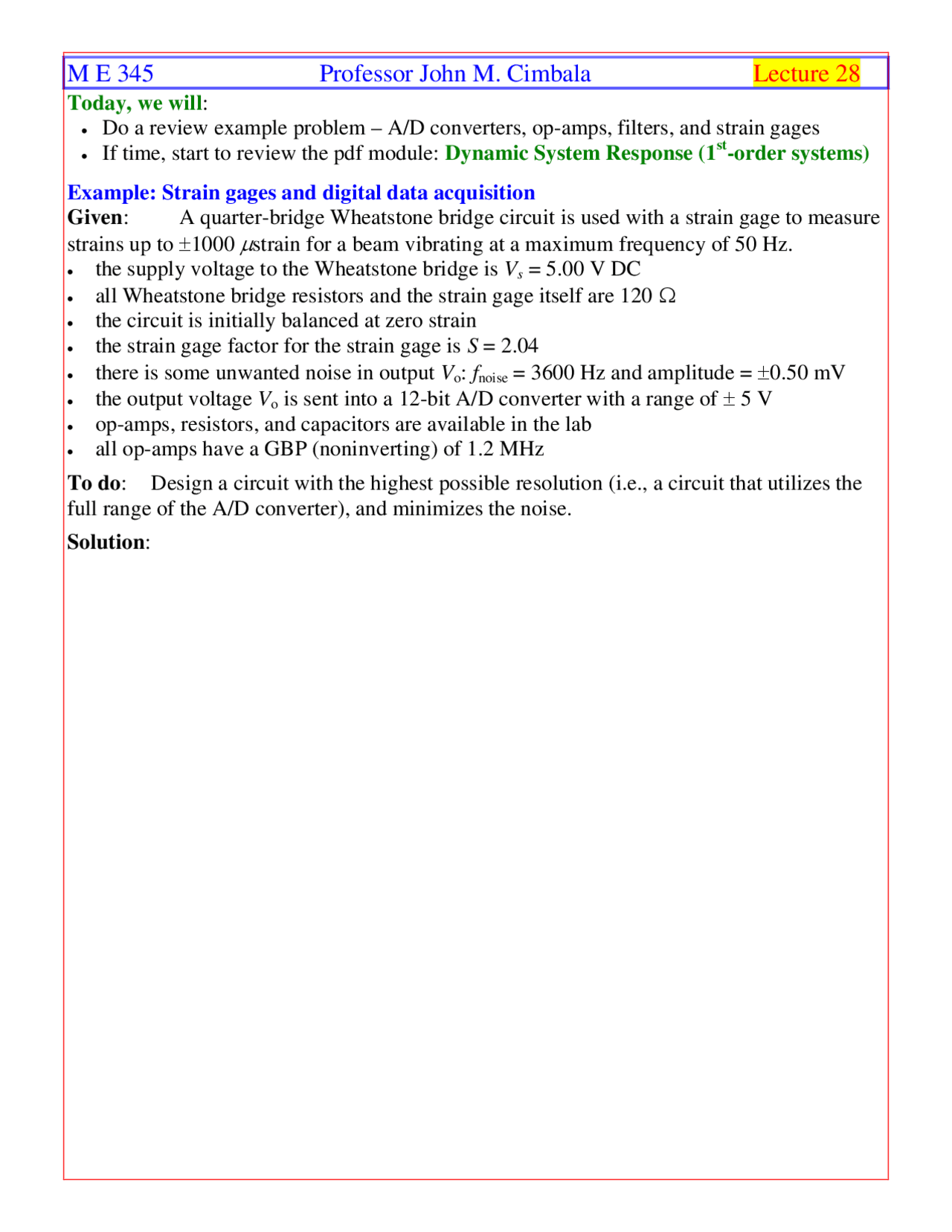 Dynamic System Response Instrumentation Measurements Statistics