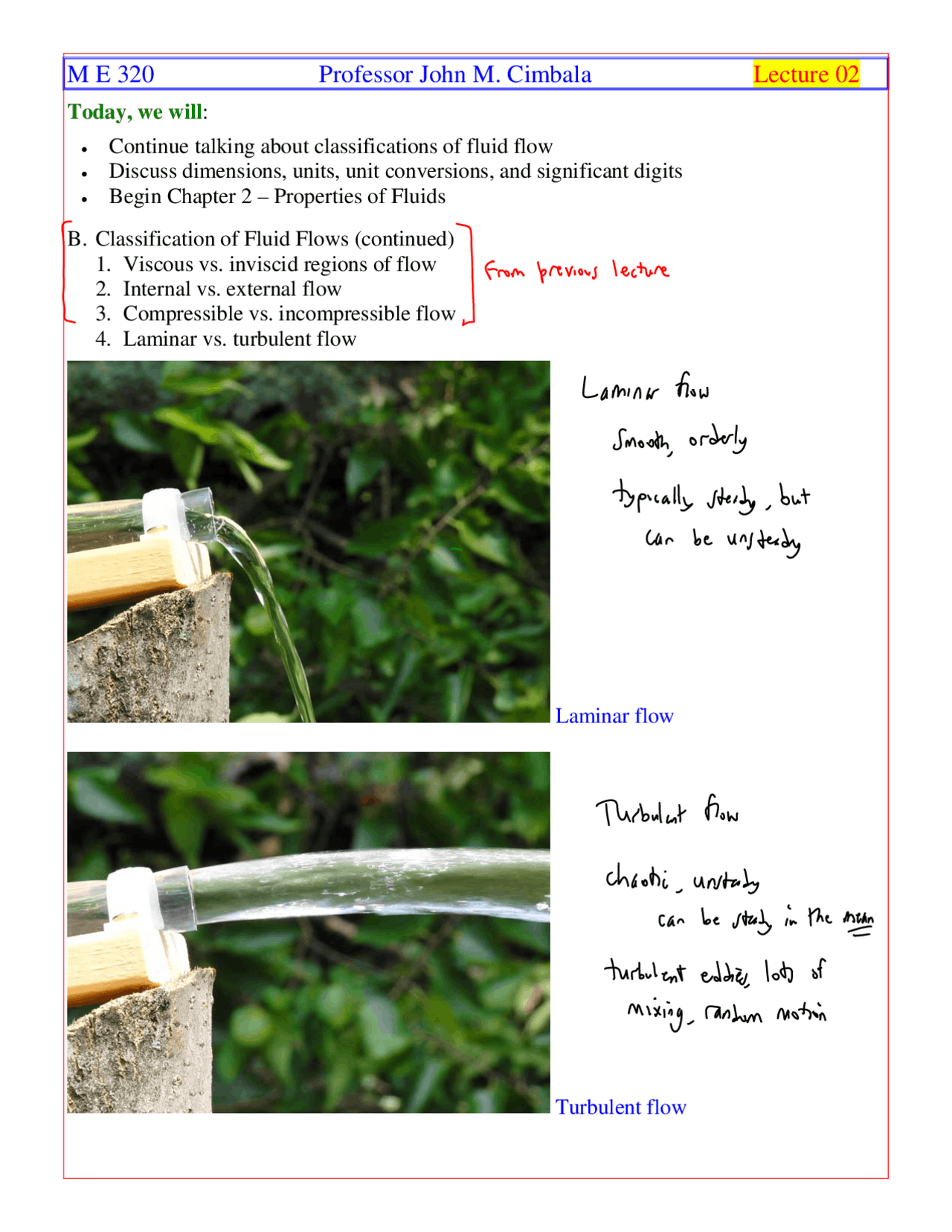 Unit Conversions Fluid Flow Handout Exercises Fluid Dynamics