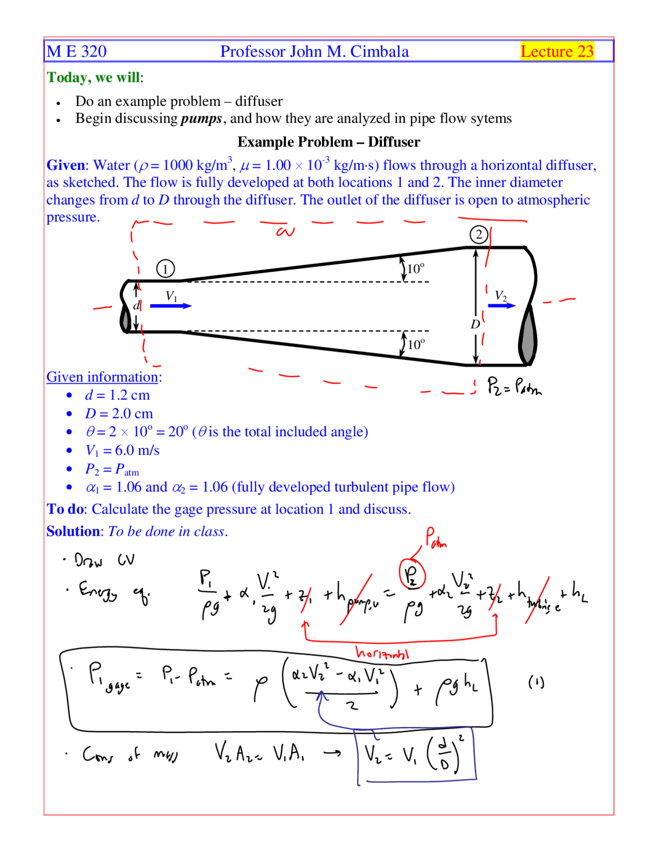 Pumps Fluid Flow Handout Docsity