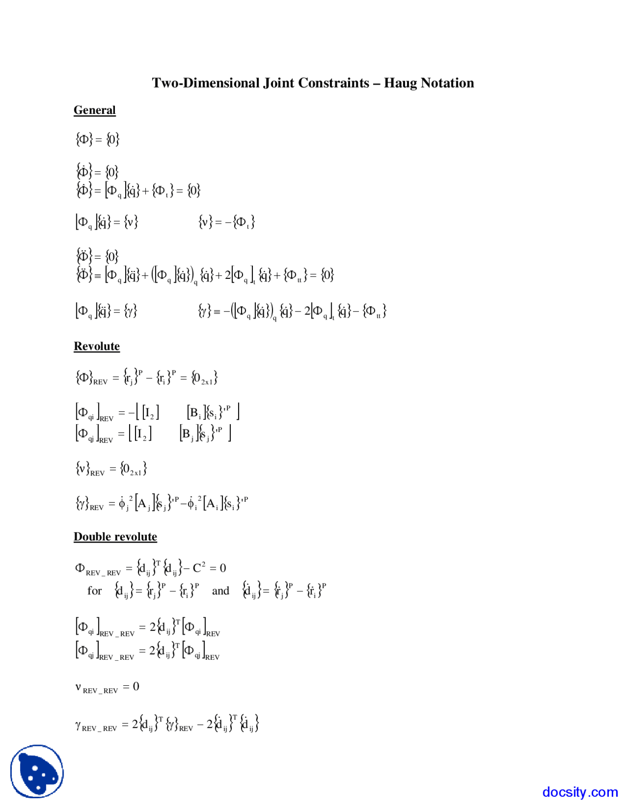 Two Dimensional Joint Constraints Examples Docsity