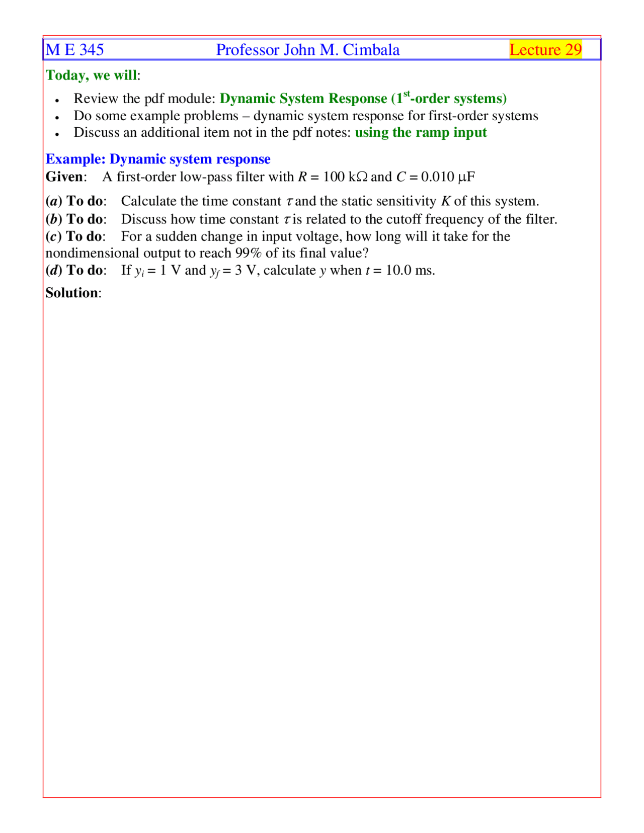 Ramp Input Instrumentation Measurements Statistics Handout Docsity