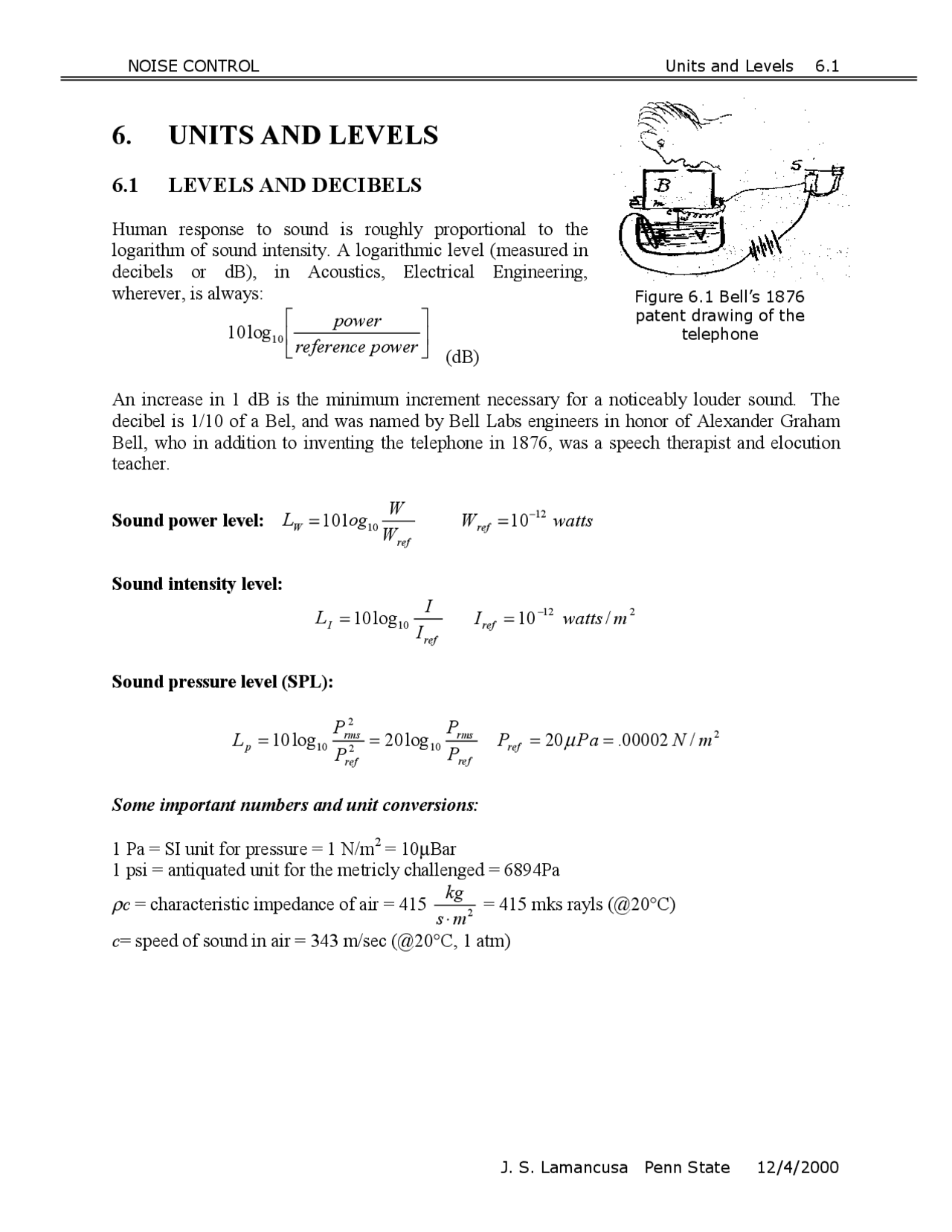 Units And Levels Noise Control Handout Docsity