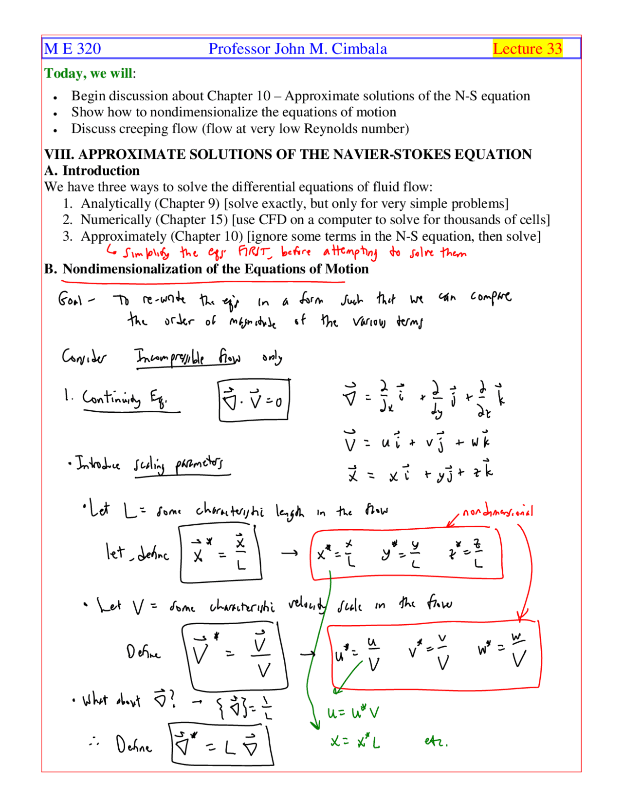 Approximate Solutions Fluid Flow Handout Docsity