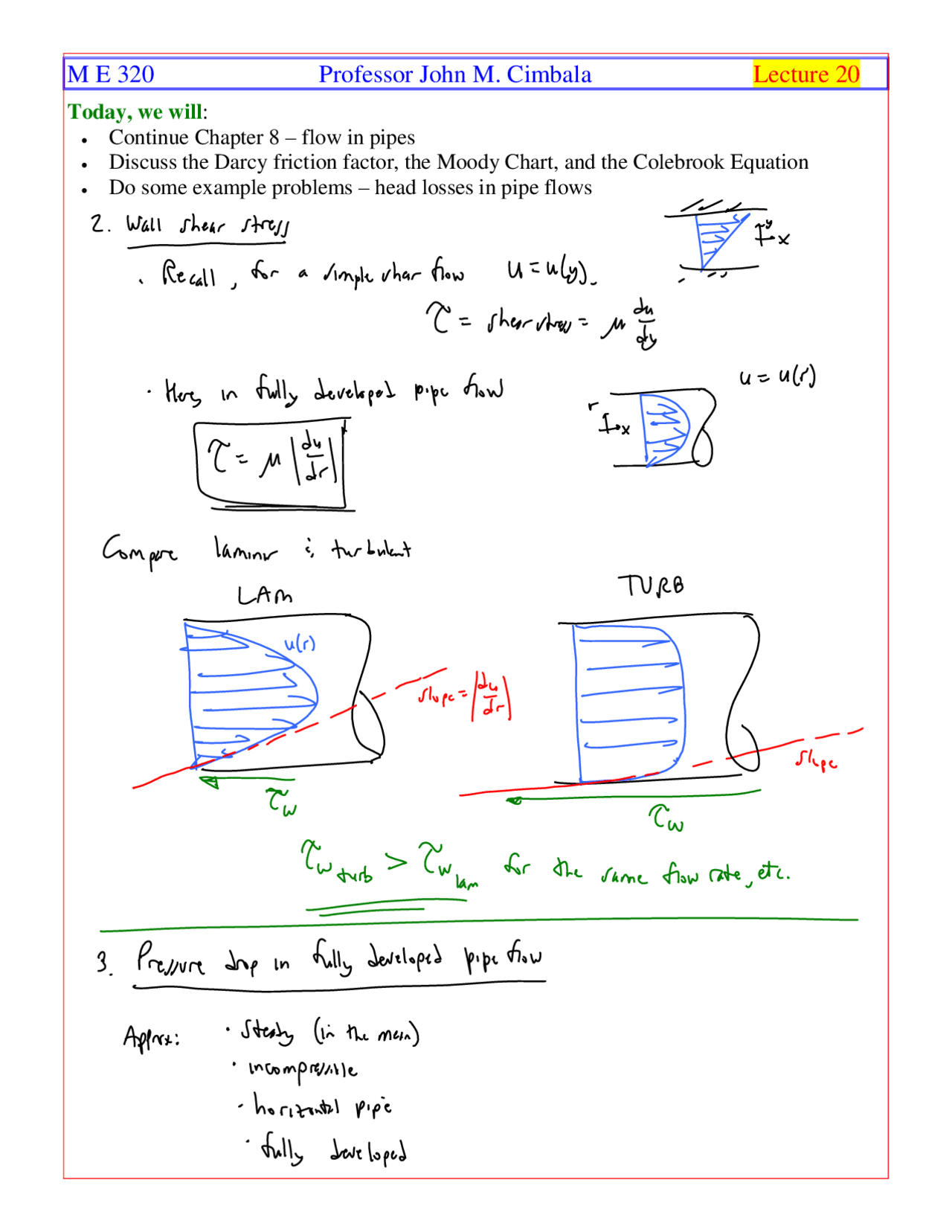 Darcy Friction - Fluid Flow - Handout | Exercises Fluid Dynamics | Docsity