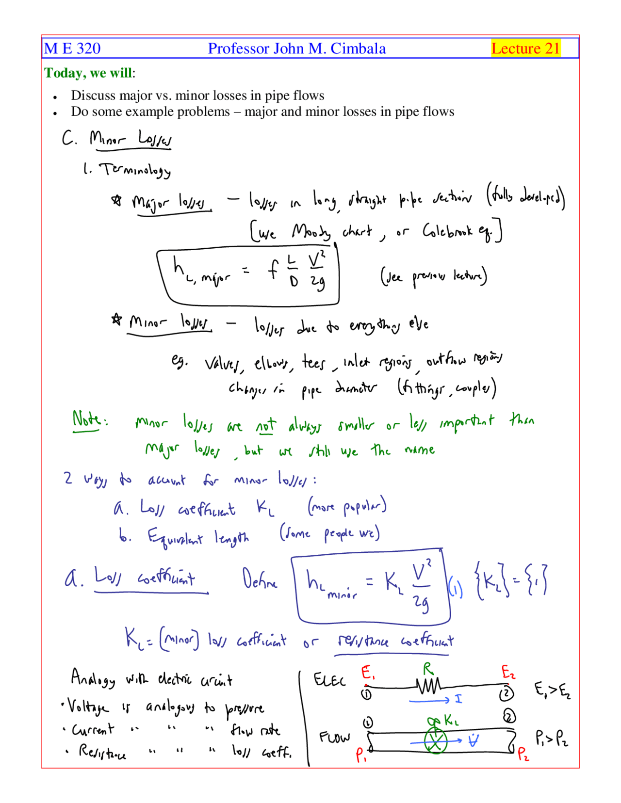 Pipe Flows Fluid Flow Handout Docsity