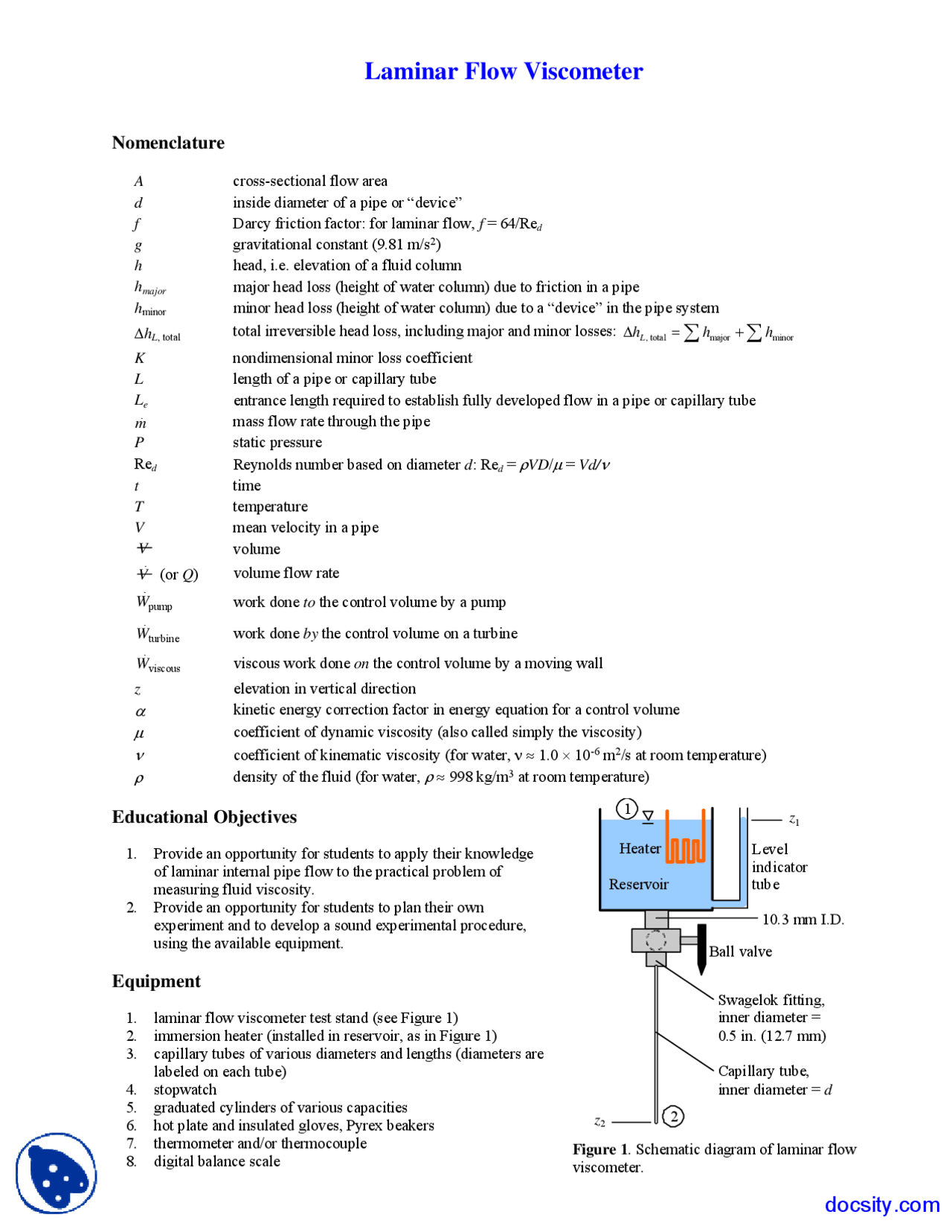Laminar Flow Viscometer Fluid Flow Lab Manual Docsity