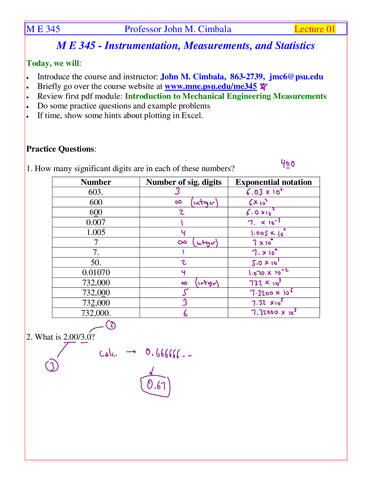 Introduction Instrumentation Measurements Statistics Handout