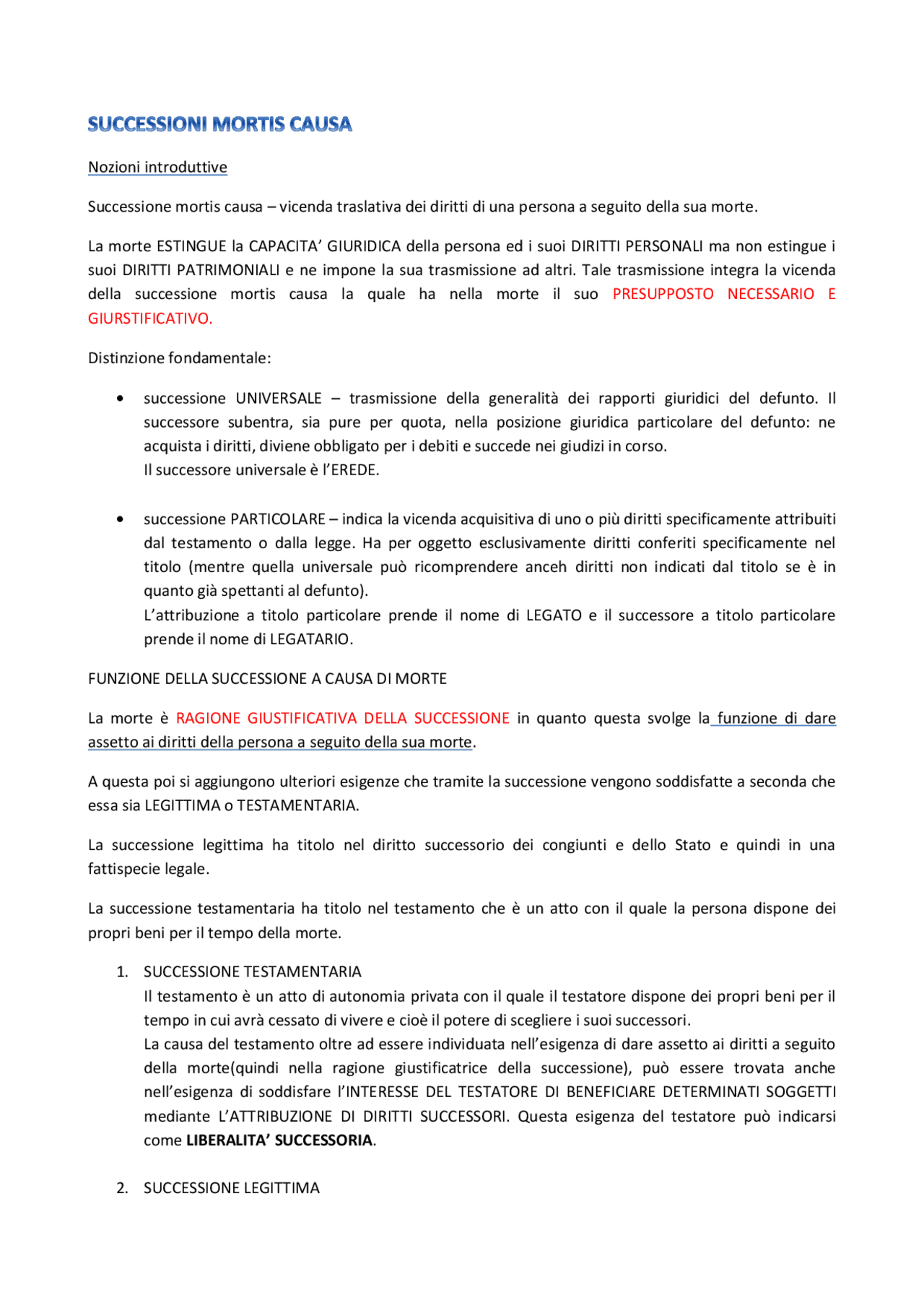 Successioni Mortis Causa Docsity