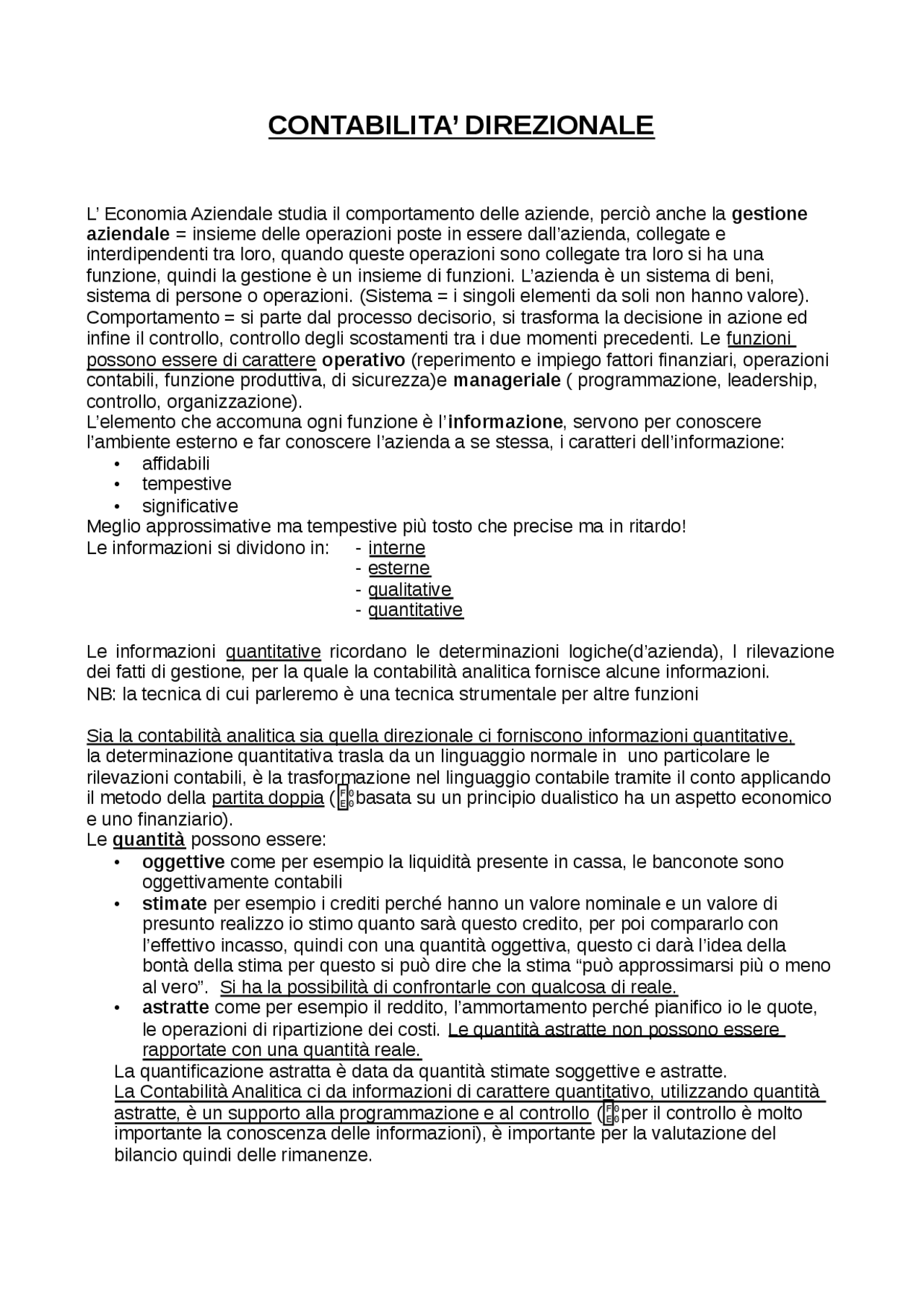 Contabilità Direzionale Appunti Docsity