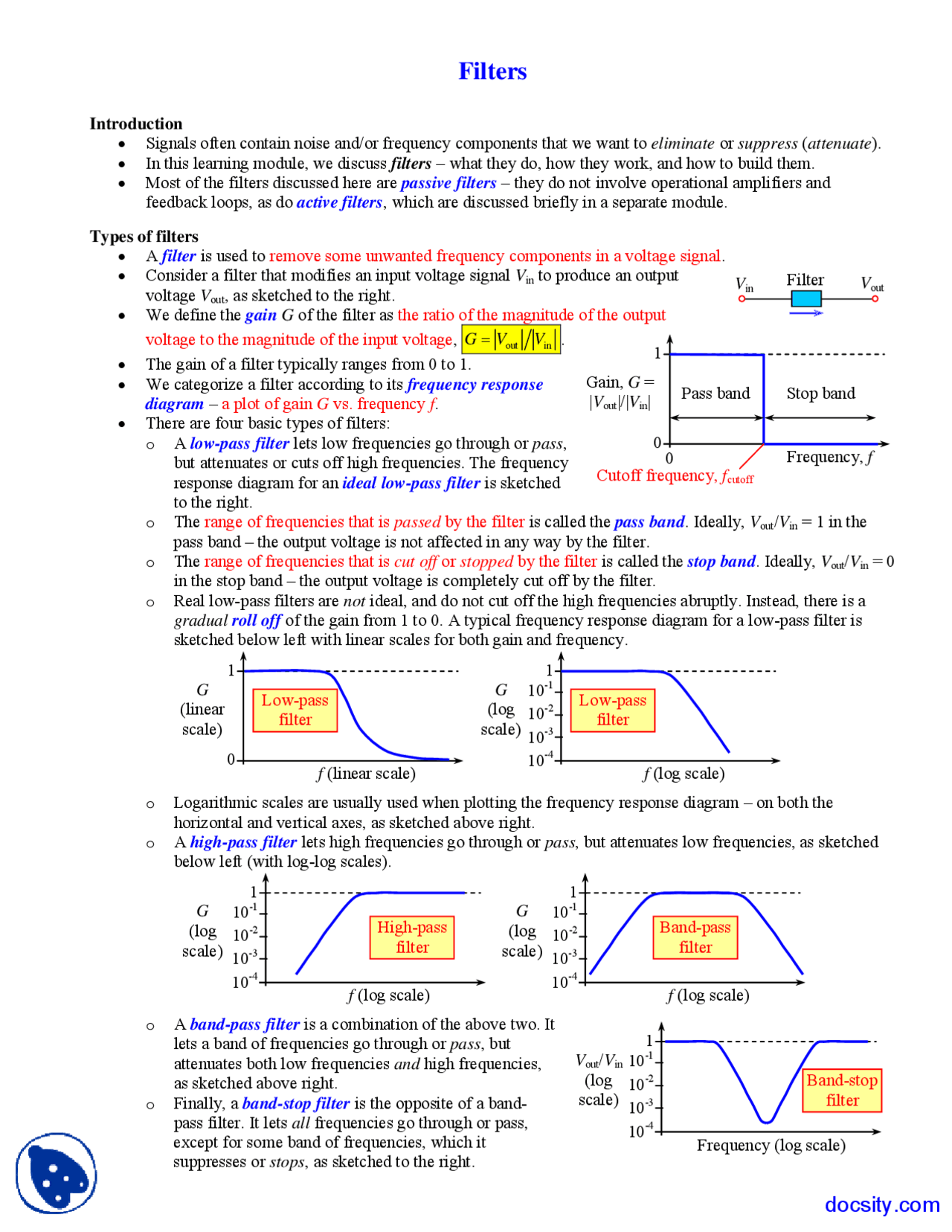 Filters Instrumentation Measurements Statistics Lecture Notes