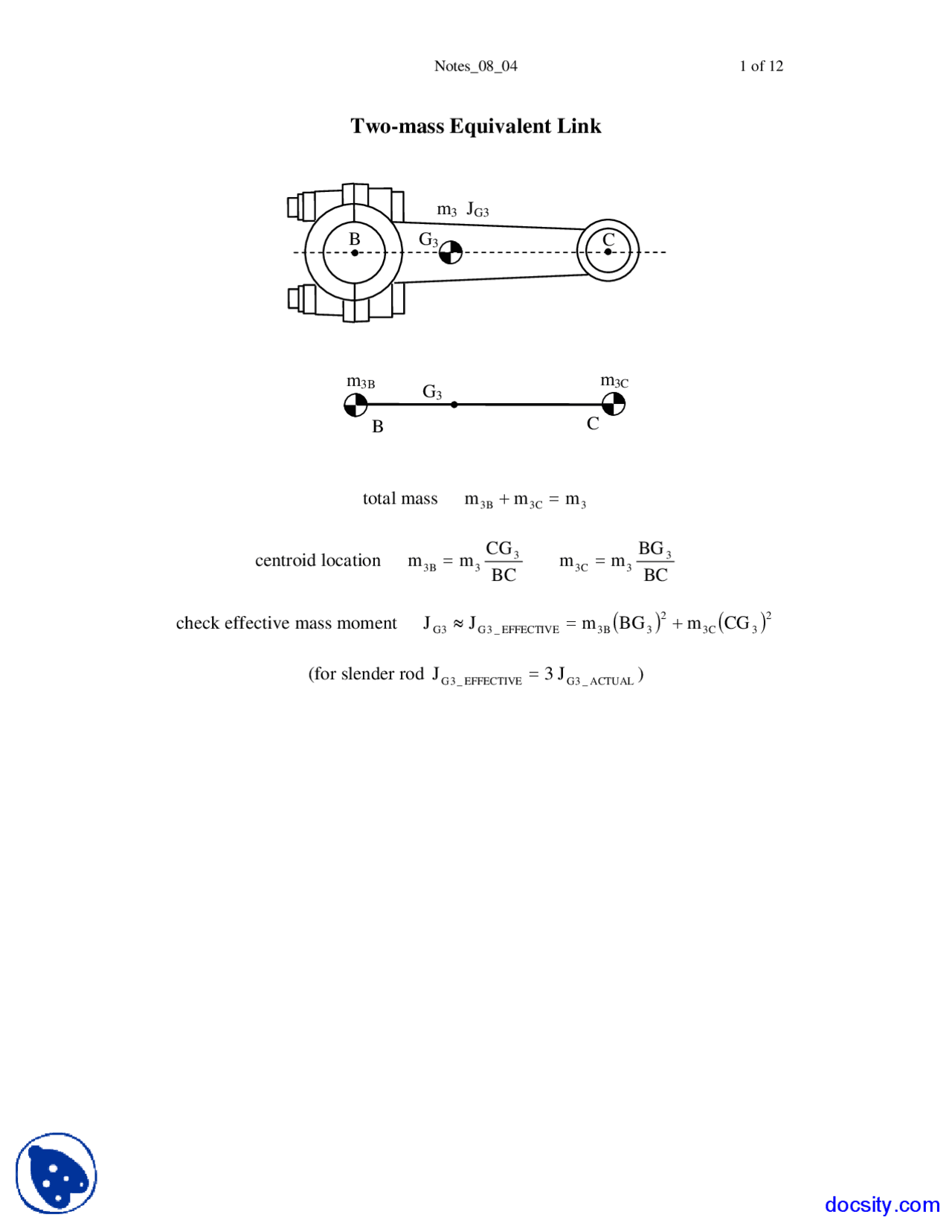 Two Mass Equivalent Link Computer Aided Analysis Of Machine Dynamics