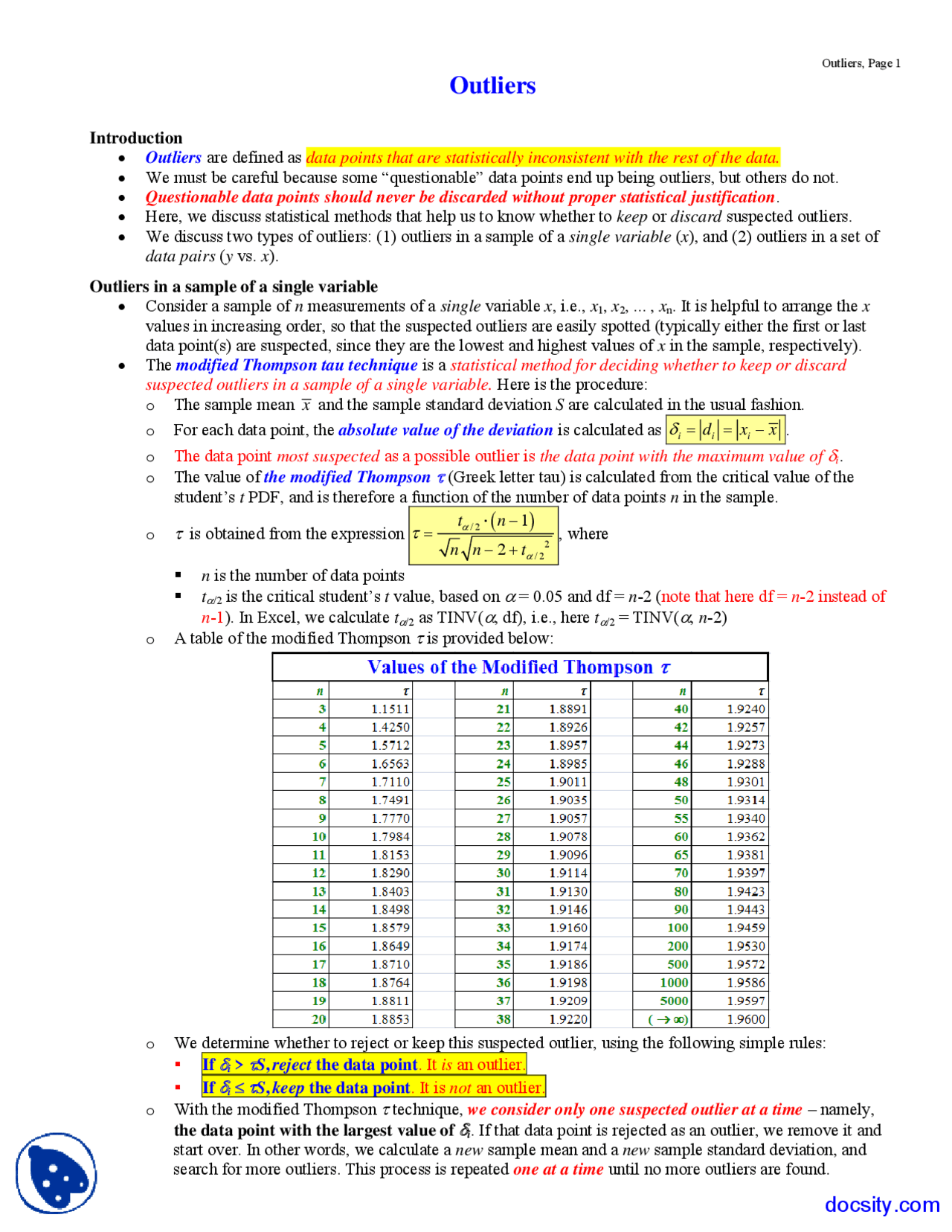 Outliers - Instrumentation, Measurements, Statistics - Lecture Notes ...