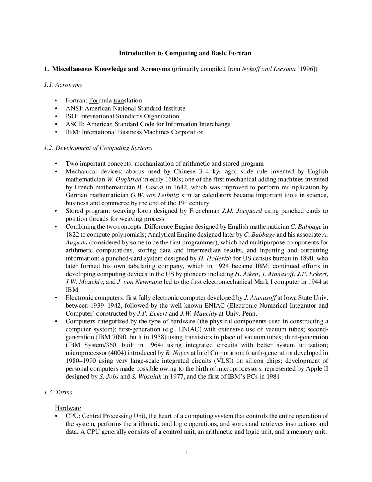 Introduction To Computing And Basic Fortran Research And Teaching Methods Lab Docsity