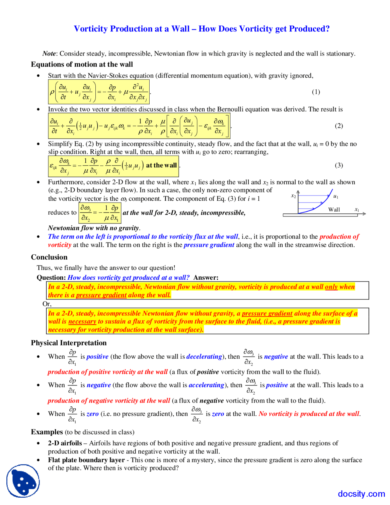 Vorticity Production - Foundations of Fluid Mechanics I - Lecture Notes ...