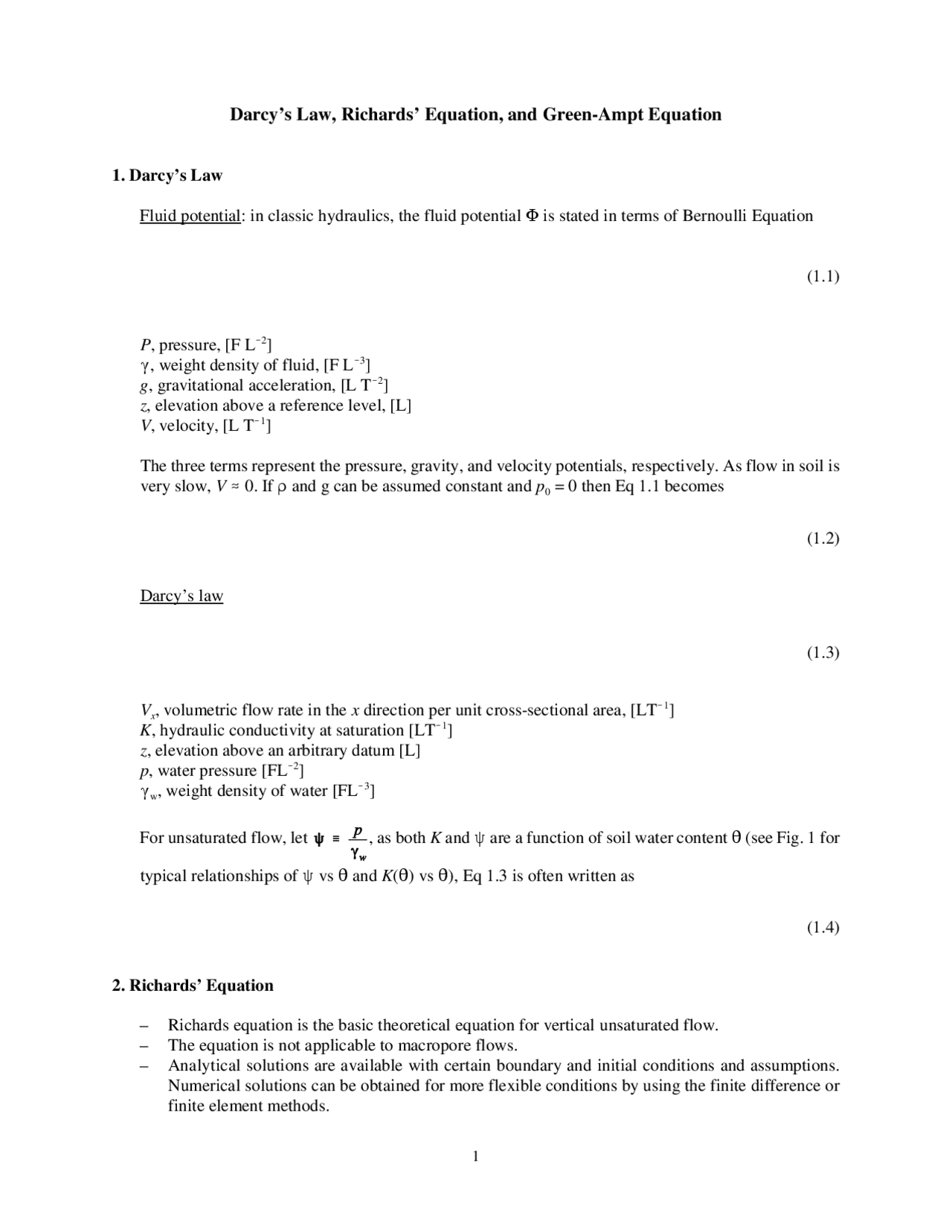 Darcys Law Surface Hydrologic Processes And Modeling Lecture