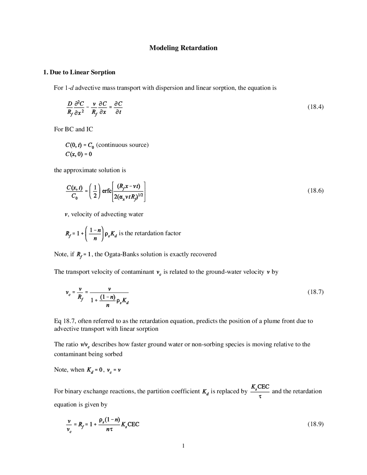 Modeling Retardation Groundwater Flow And Contaminant Transport
