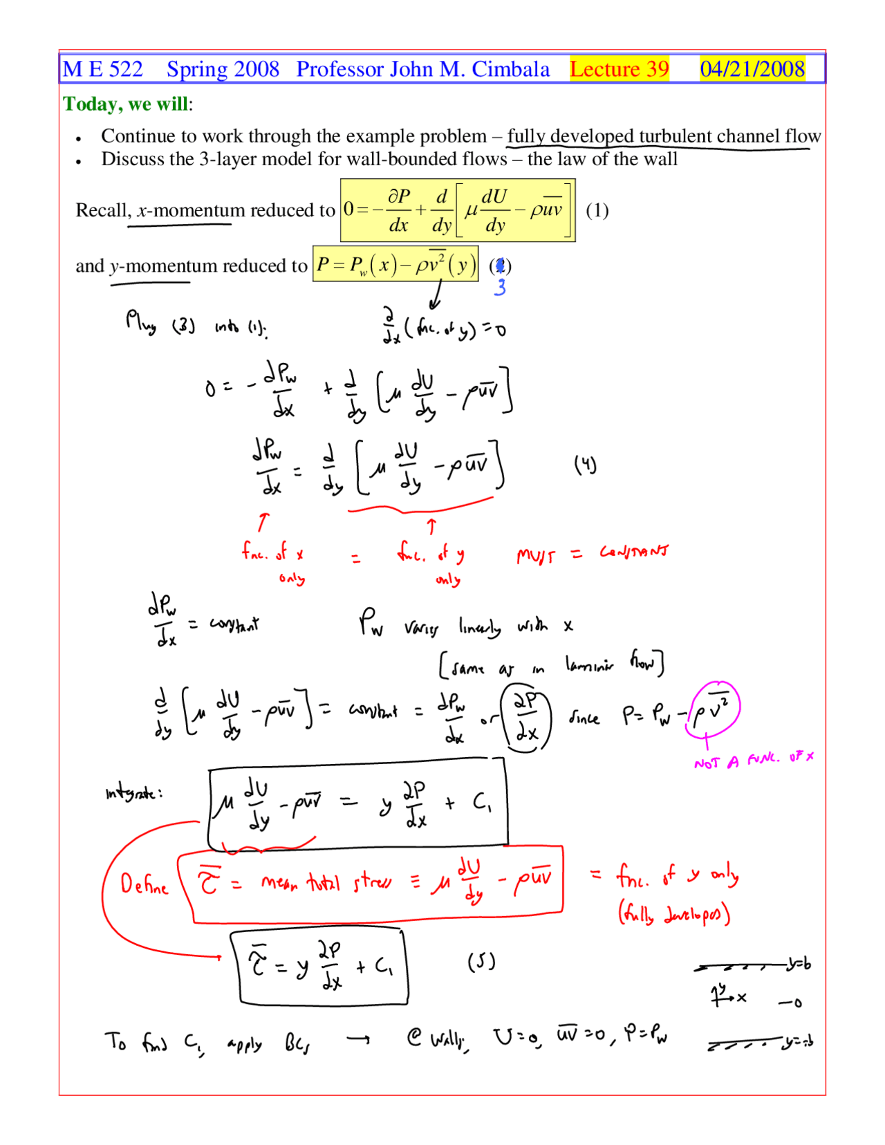 Wall-Bounded Flows - Foundations of Fluid Mechanics II - Handout - Docsity