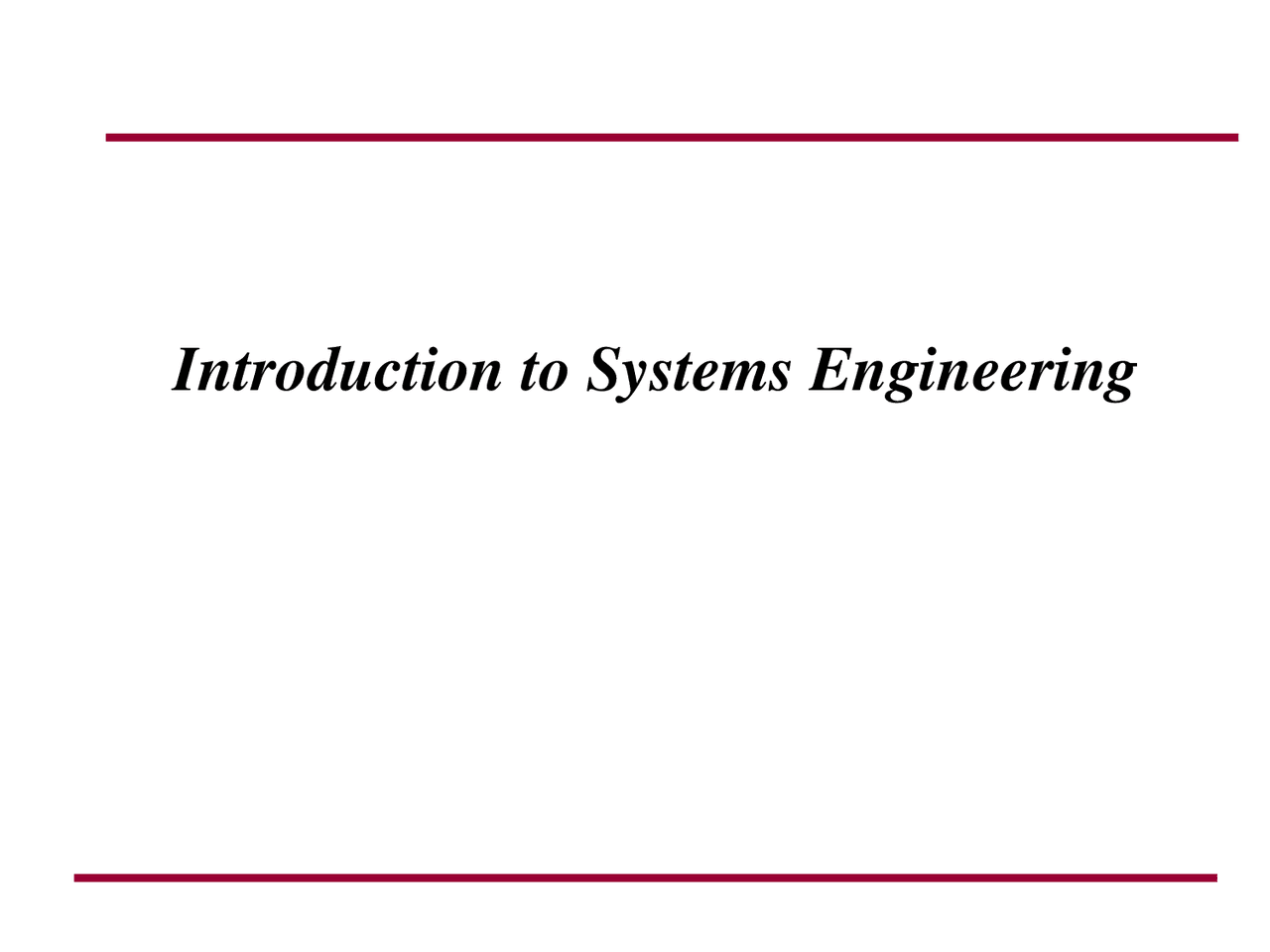 Introduction To System Engineering Elements Of Engineering System
