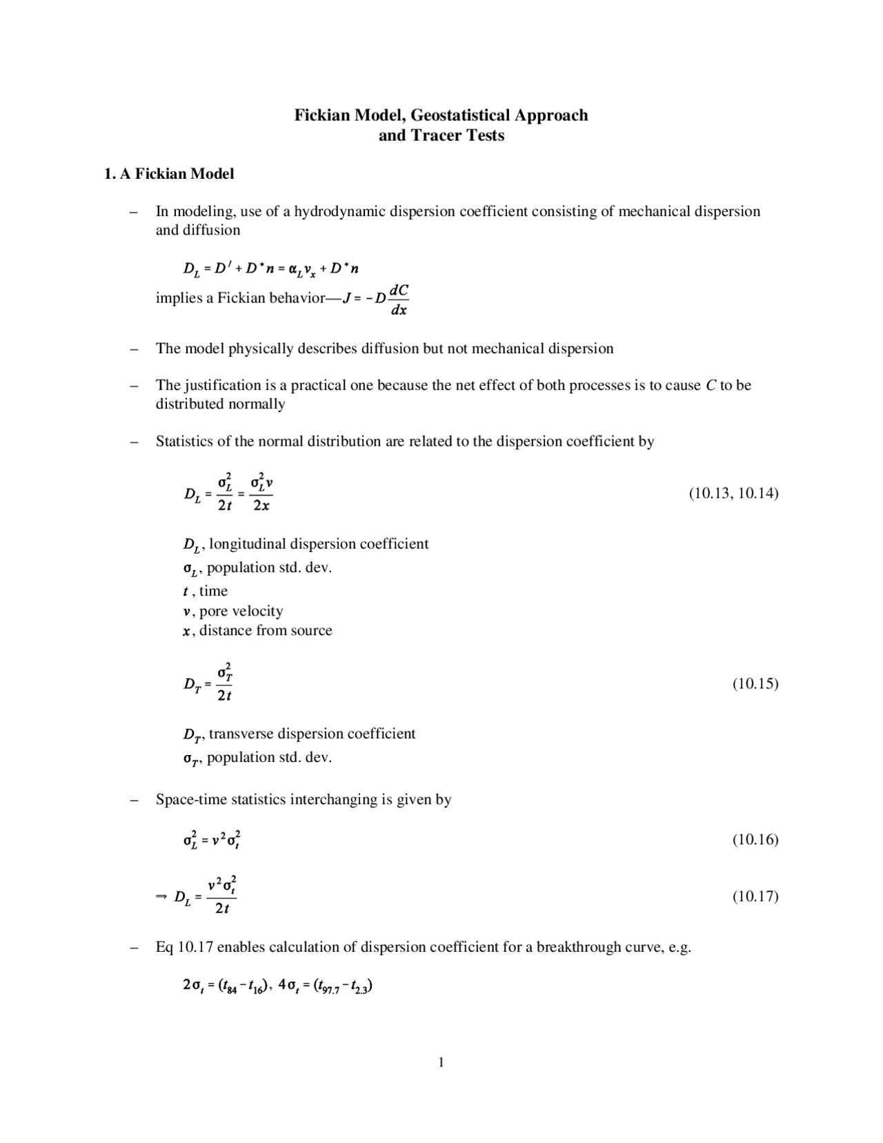 Fickian Model Groundwater Flow And Contaminant Transport Lecture