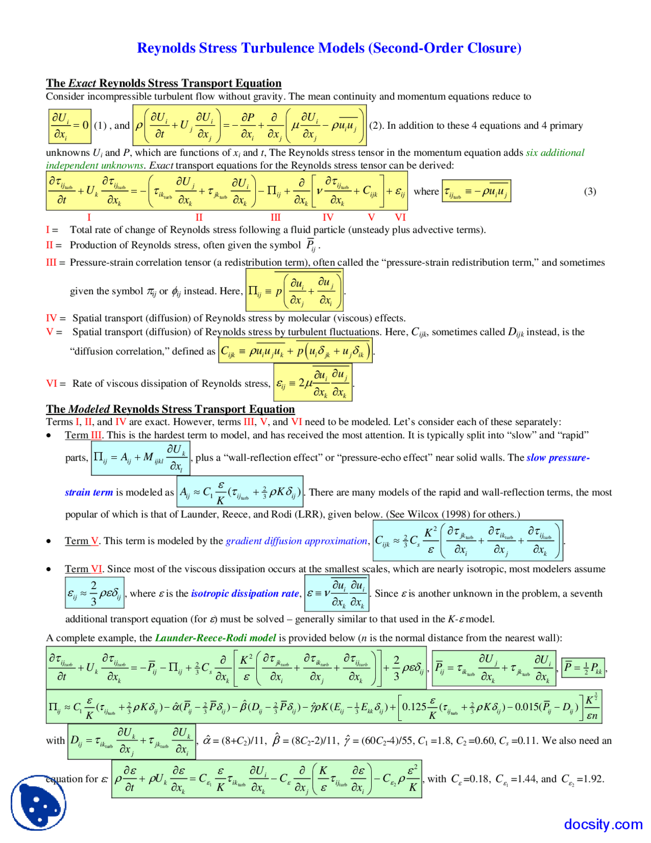 Reynolds Stress Models - Foundations of Fluid Mechanics II - Lecture ...