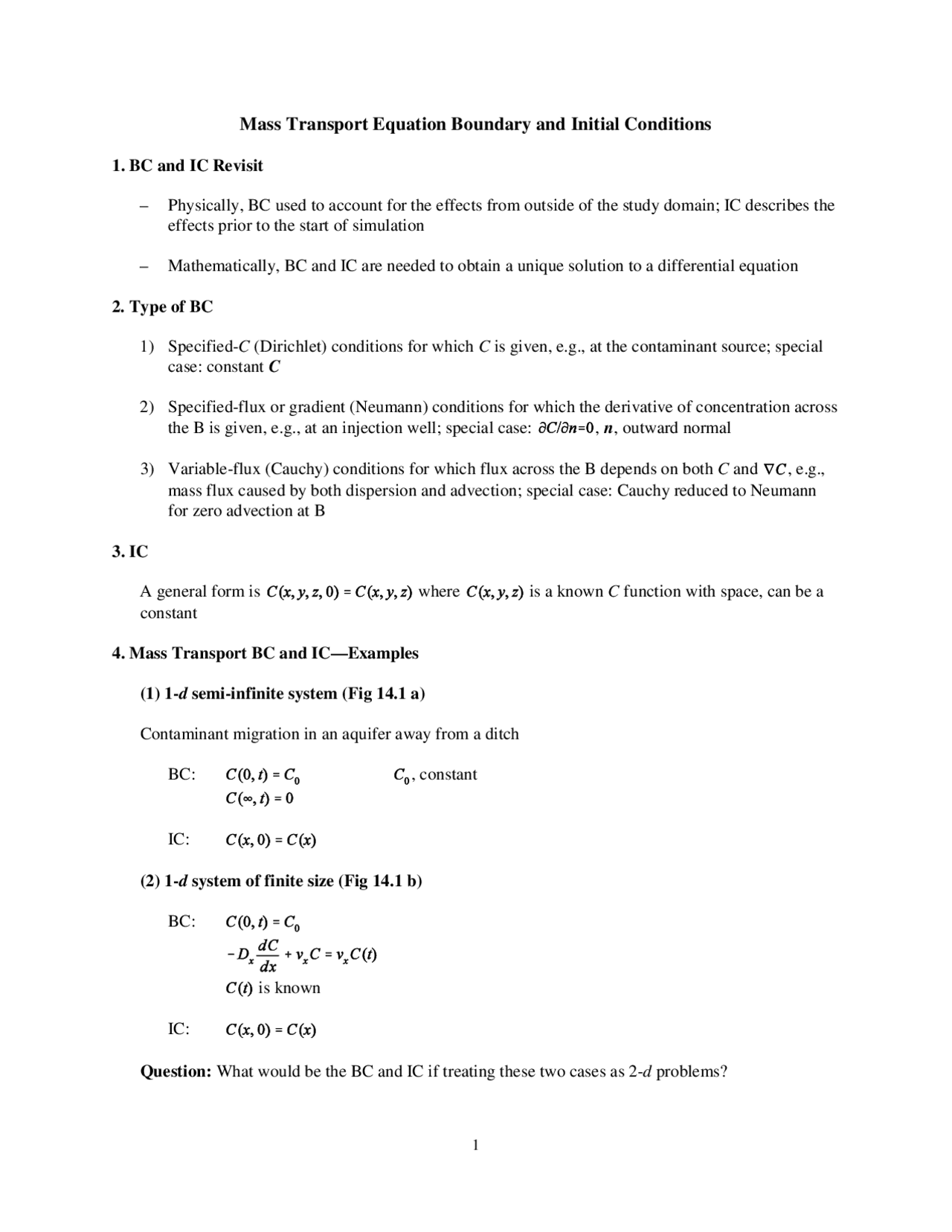 Transport Equation - Groundwater Flow and Contaminant Transport ...