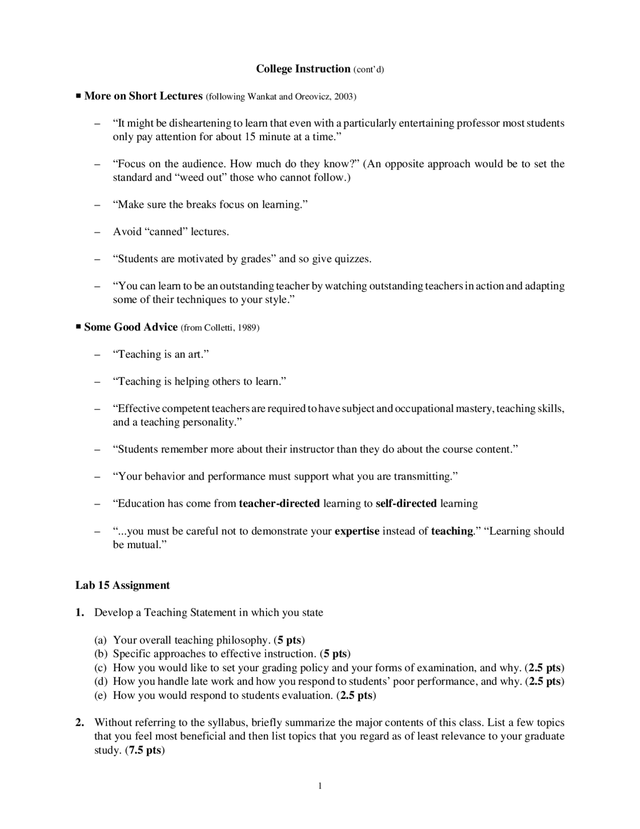College Instruction Research And Teaching Methods Lab Docsity