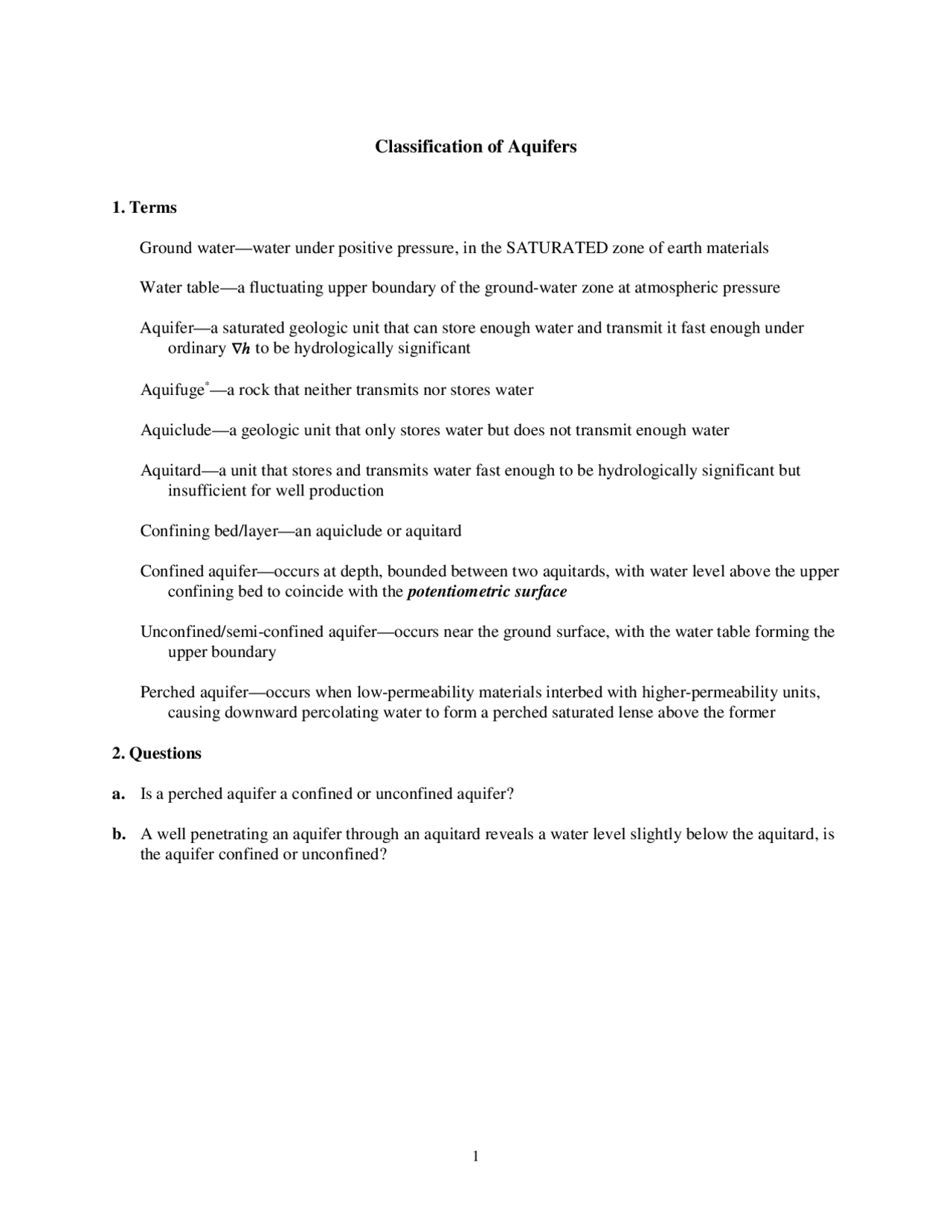 Understanding Aquifers: Classification and Identification | Exercises ...