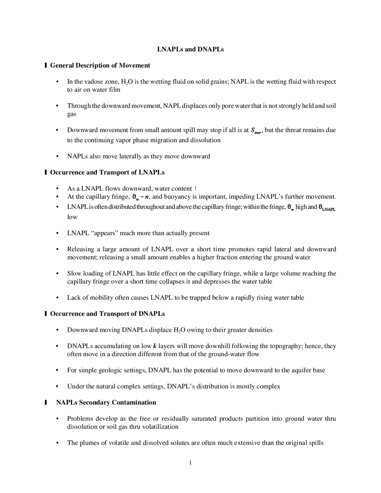 Lnapls And Dnapls Groundwater Flow And Contaminant Transport