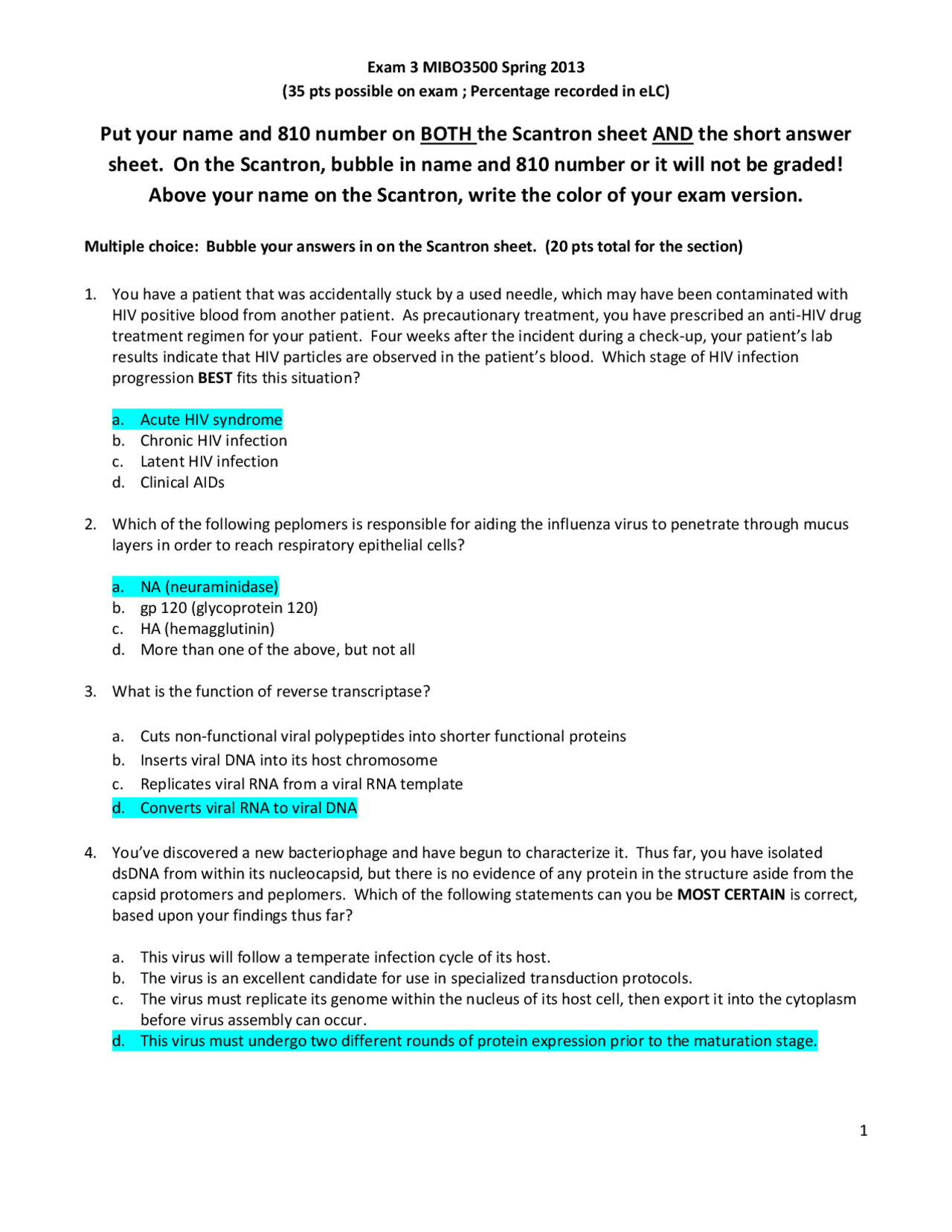 Introductory Microbiology Test Iii With Answers Mibo 3500 Docsity