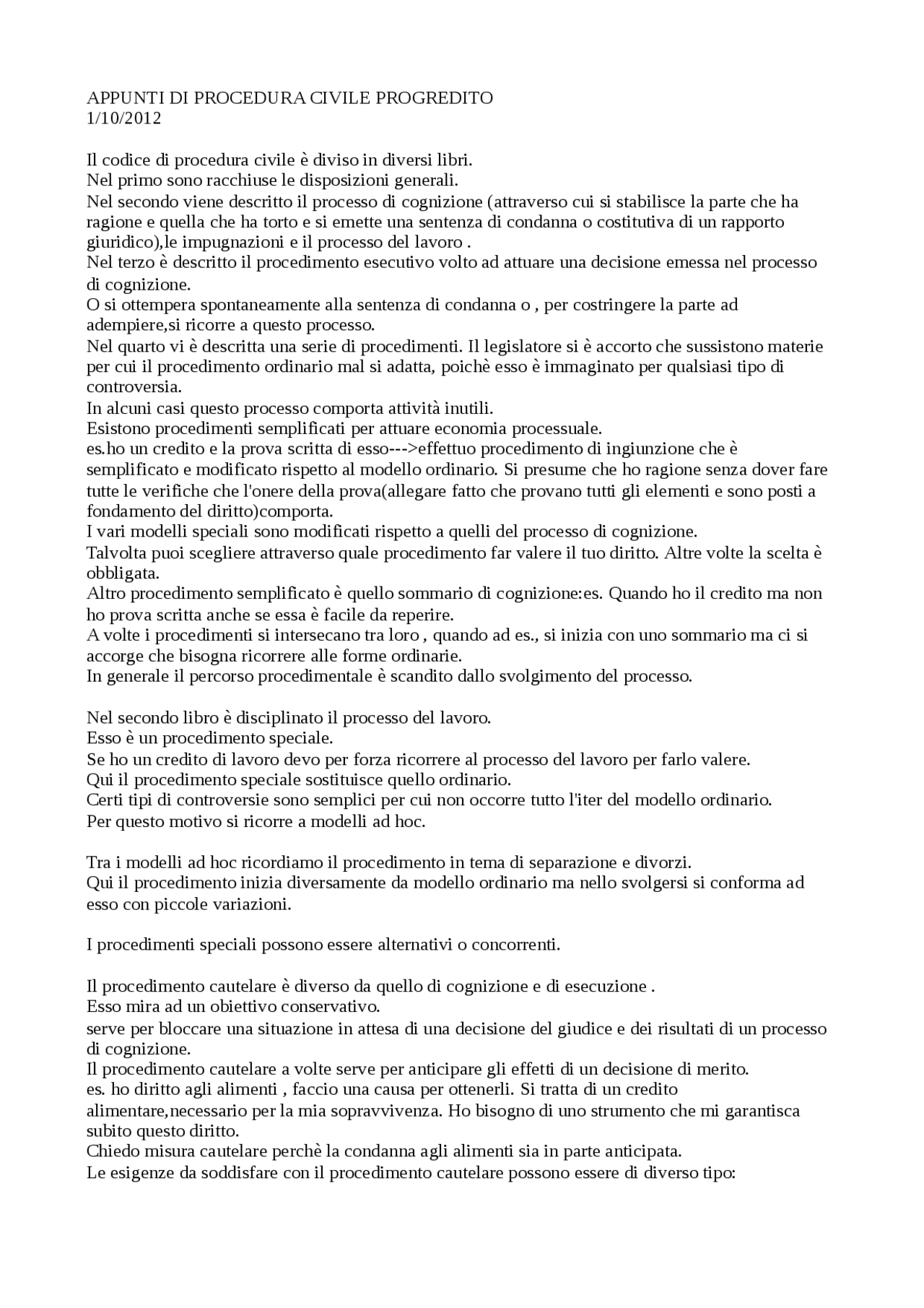 Appunti Procedura Civile Progredita Saletti Docsity