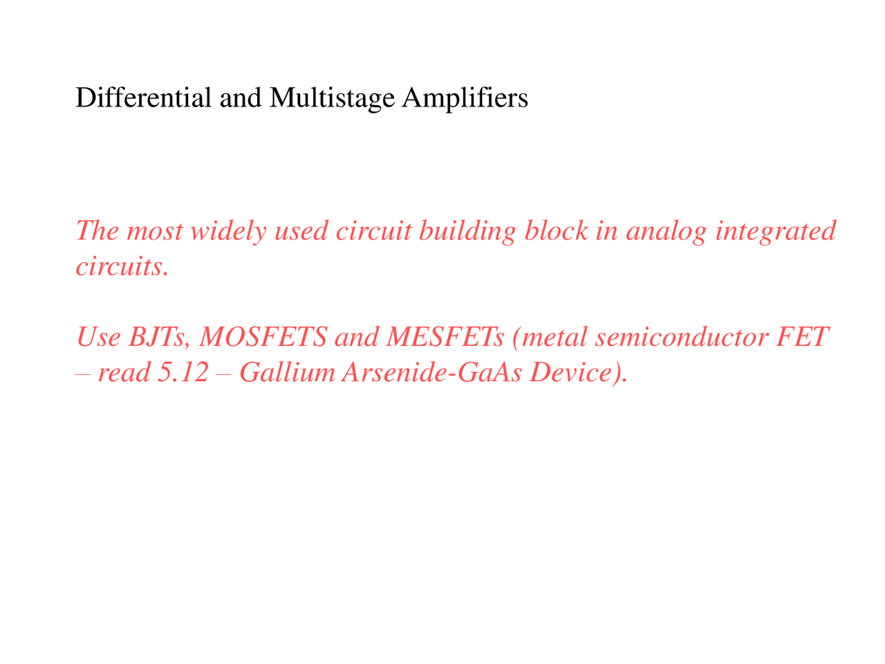 Differential And Multistage Amplifiers Analog Circuits And Systems