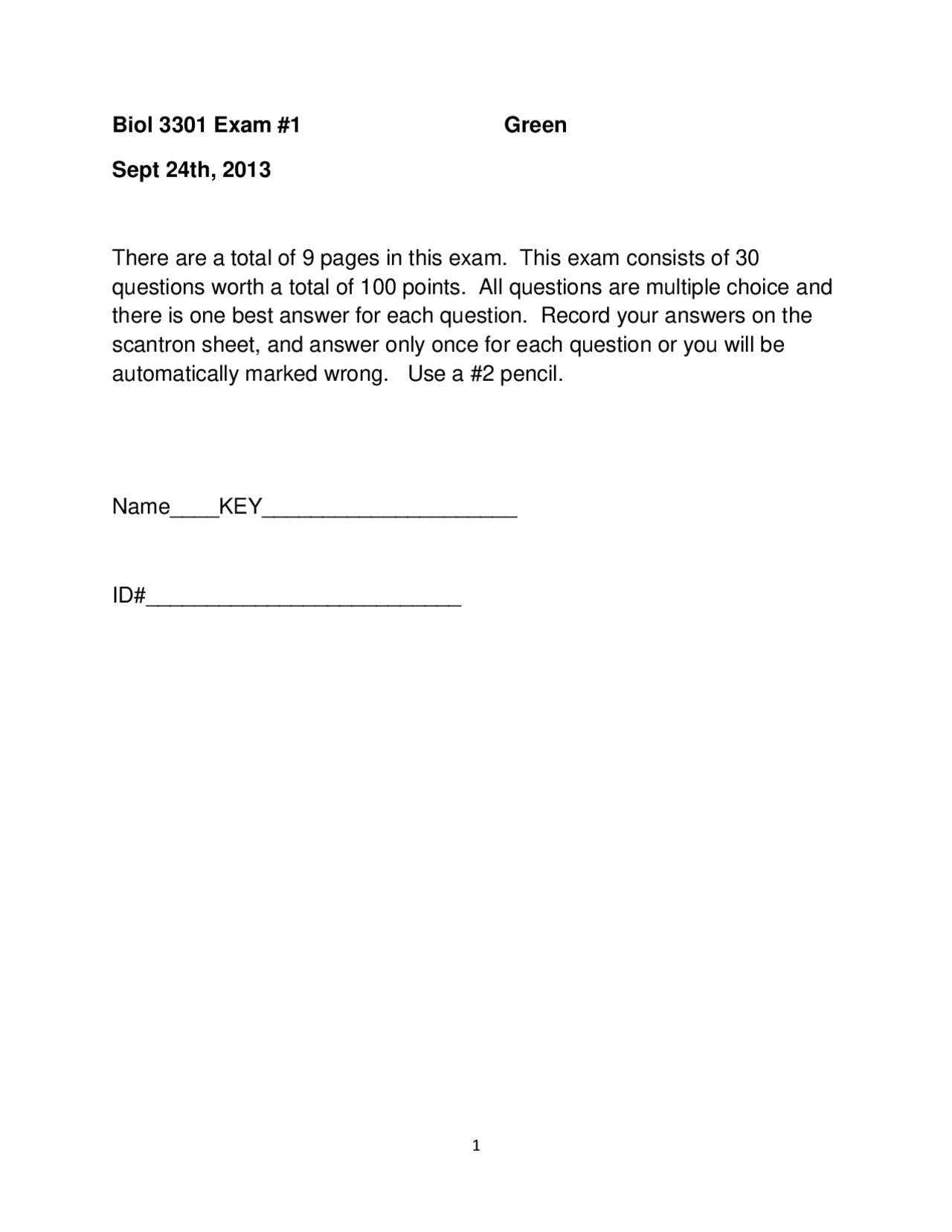 Quiz 1 With Solutions Genetics Fall 2013 Biol 3301 Docsity