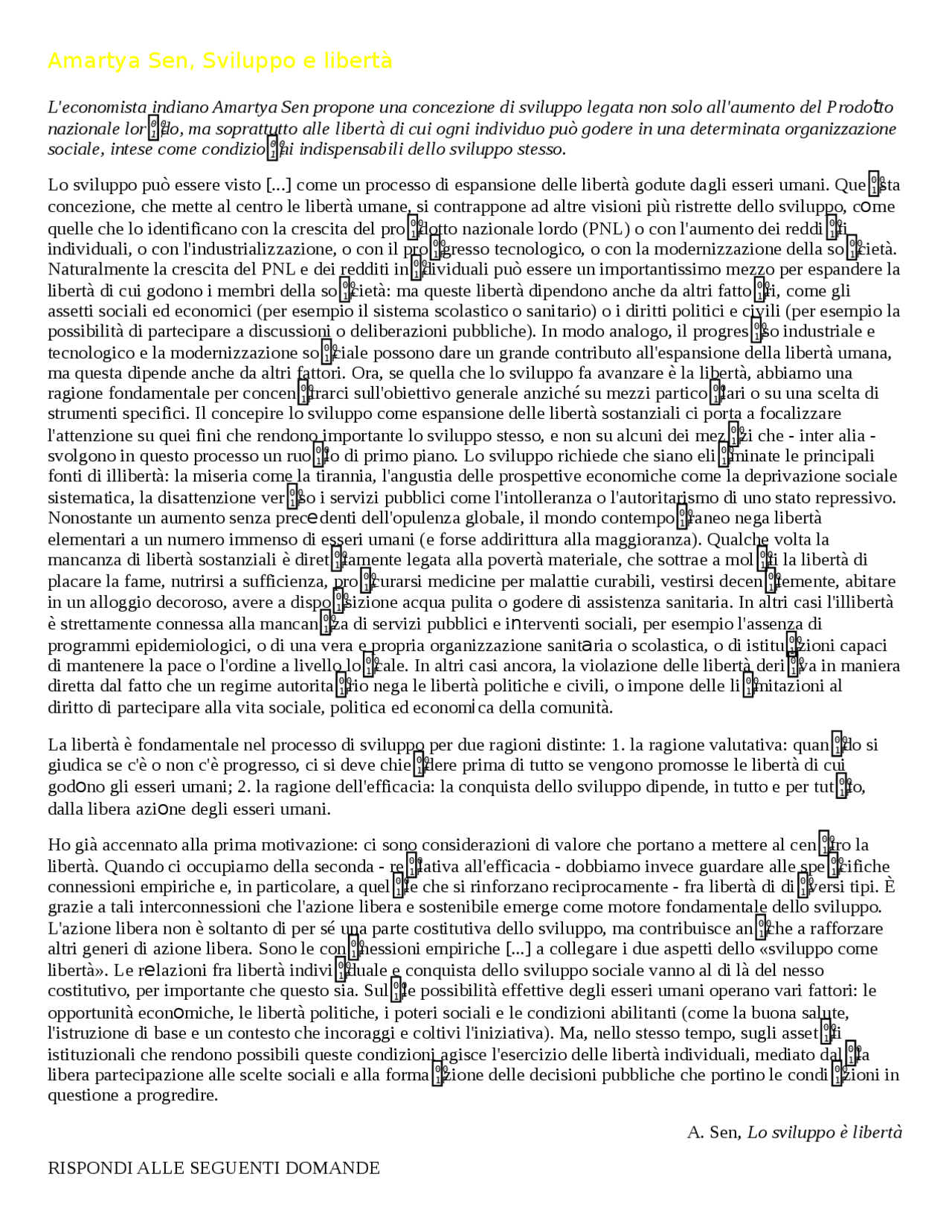 Amartya Sen Sviluppo E Liberta Docsity