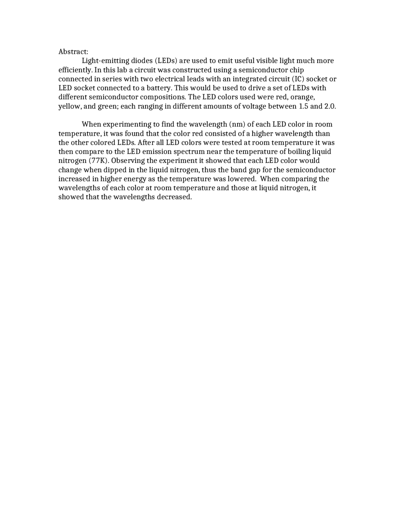 Abstract of Light Emitting Diodes | Organismal Biology | LB 144 - Docsity