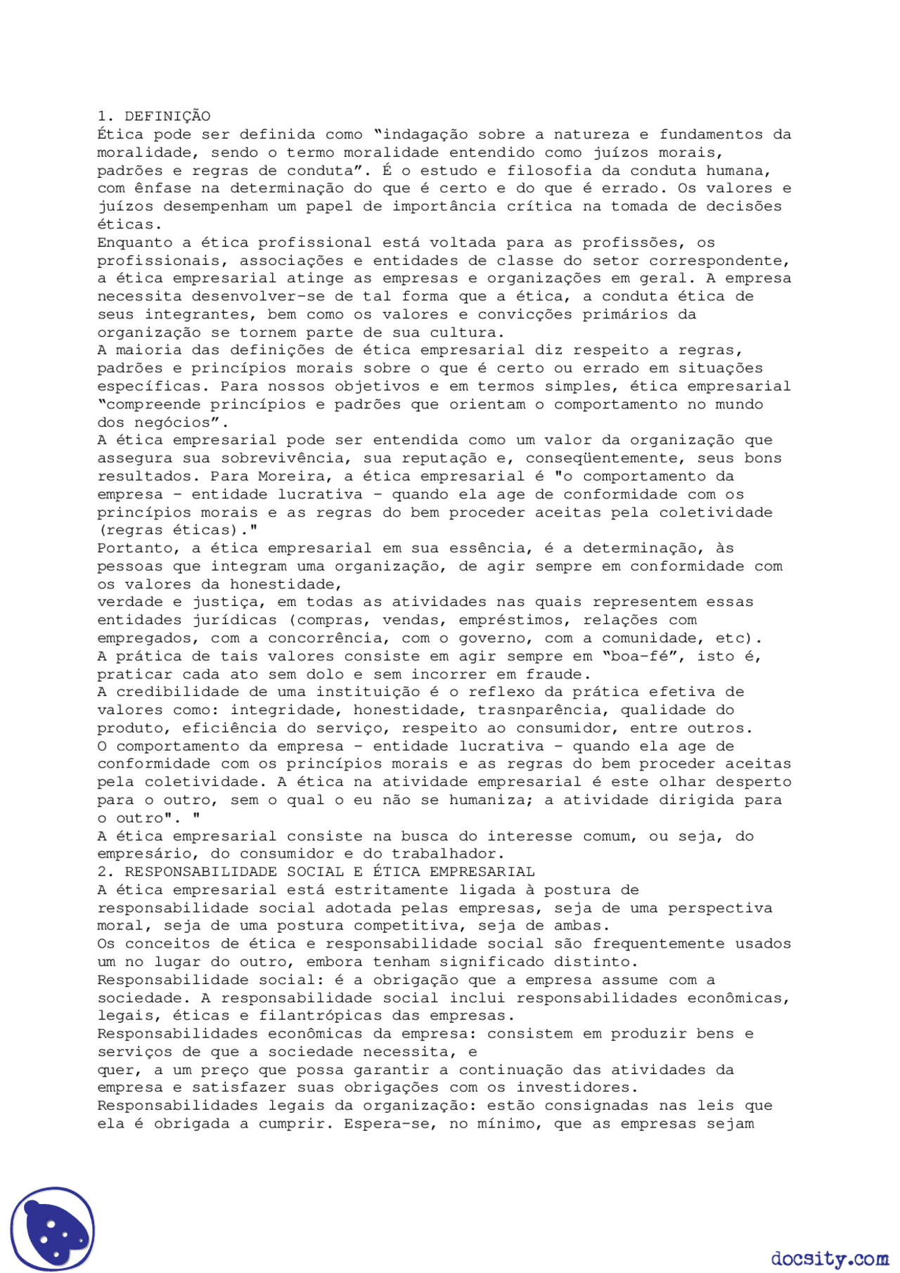 Ética Empresarial Docsity