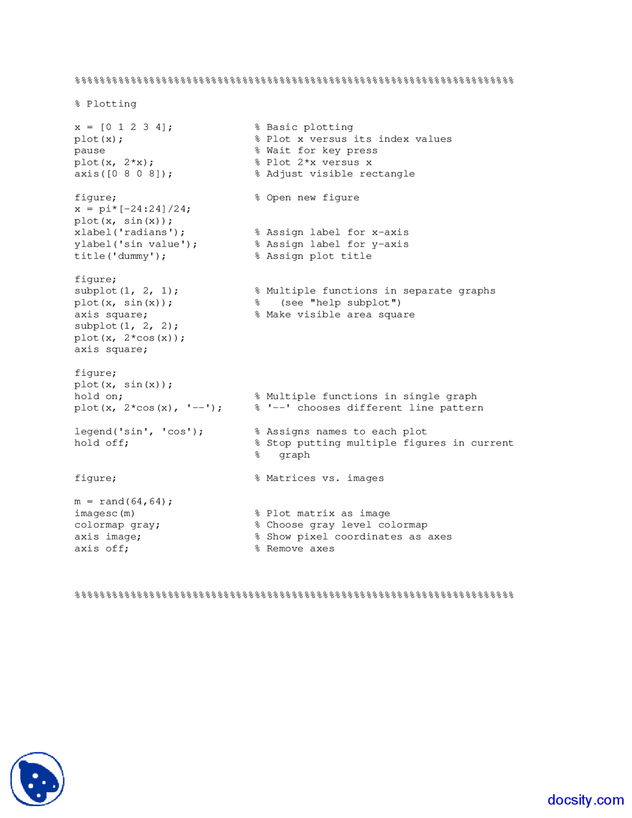 Plotting Function Matlab Code Docsity