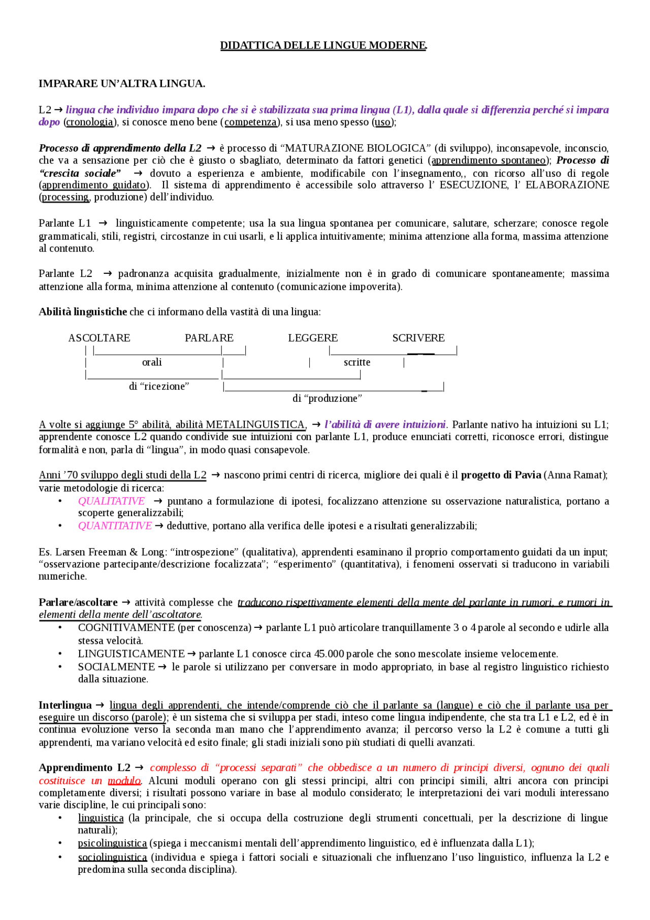 Didattica Delle Lingue Moderne Docsity
