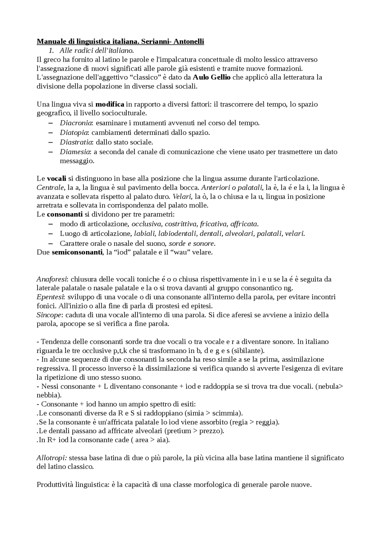 Manuale Linguistica Italiana Docsity