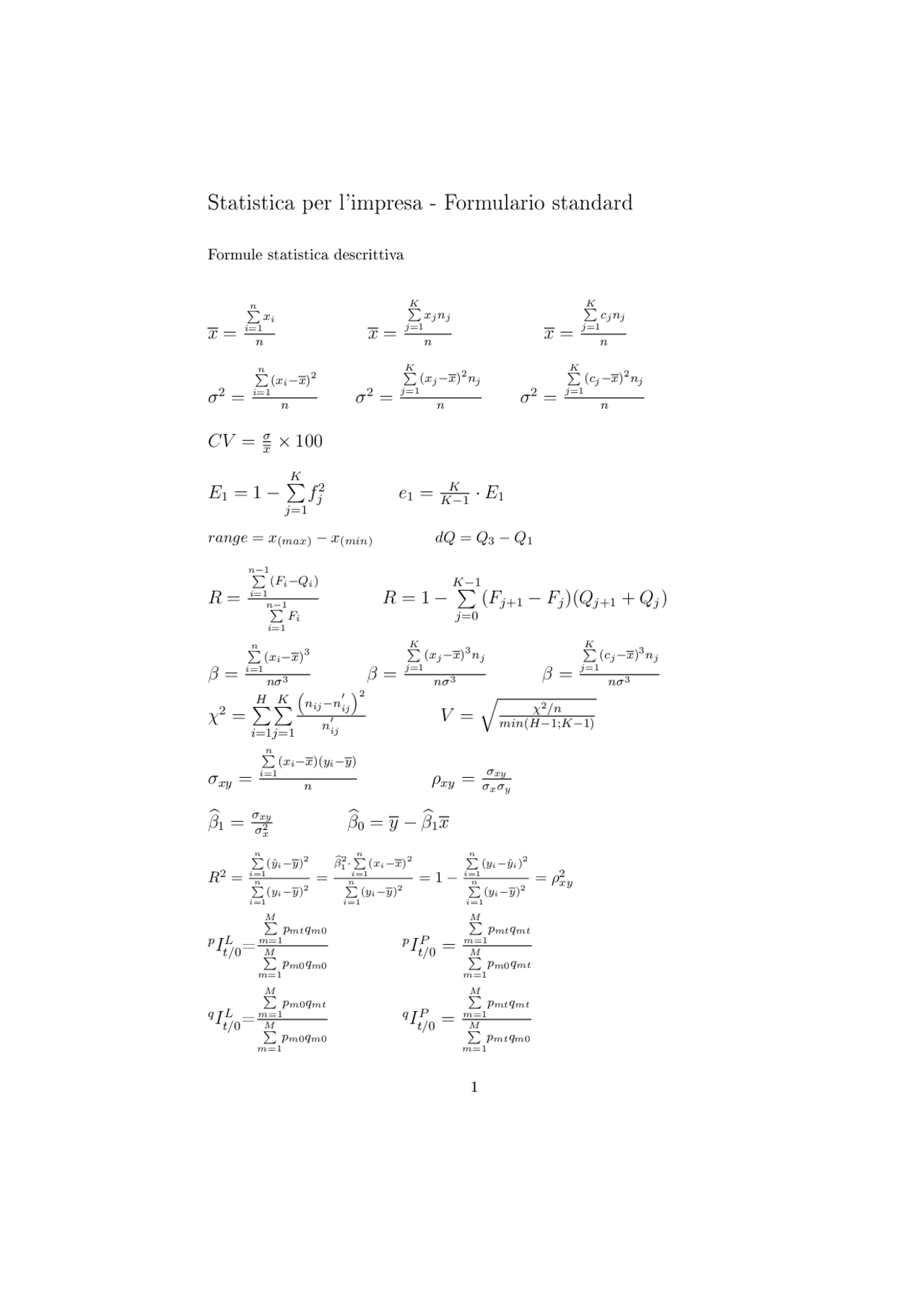 Formule Statistica Docsity