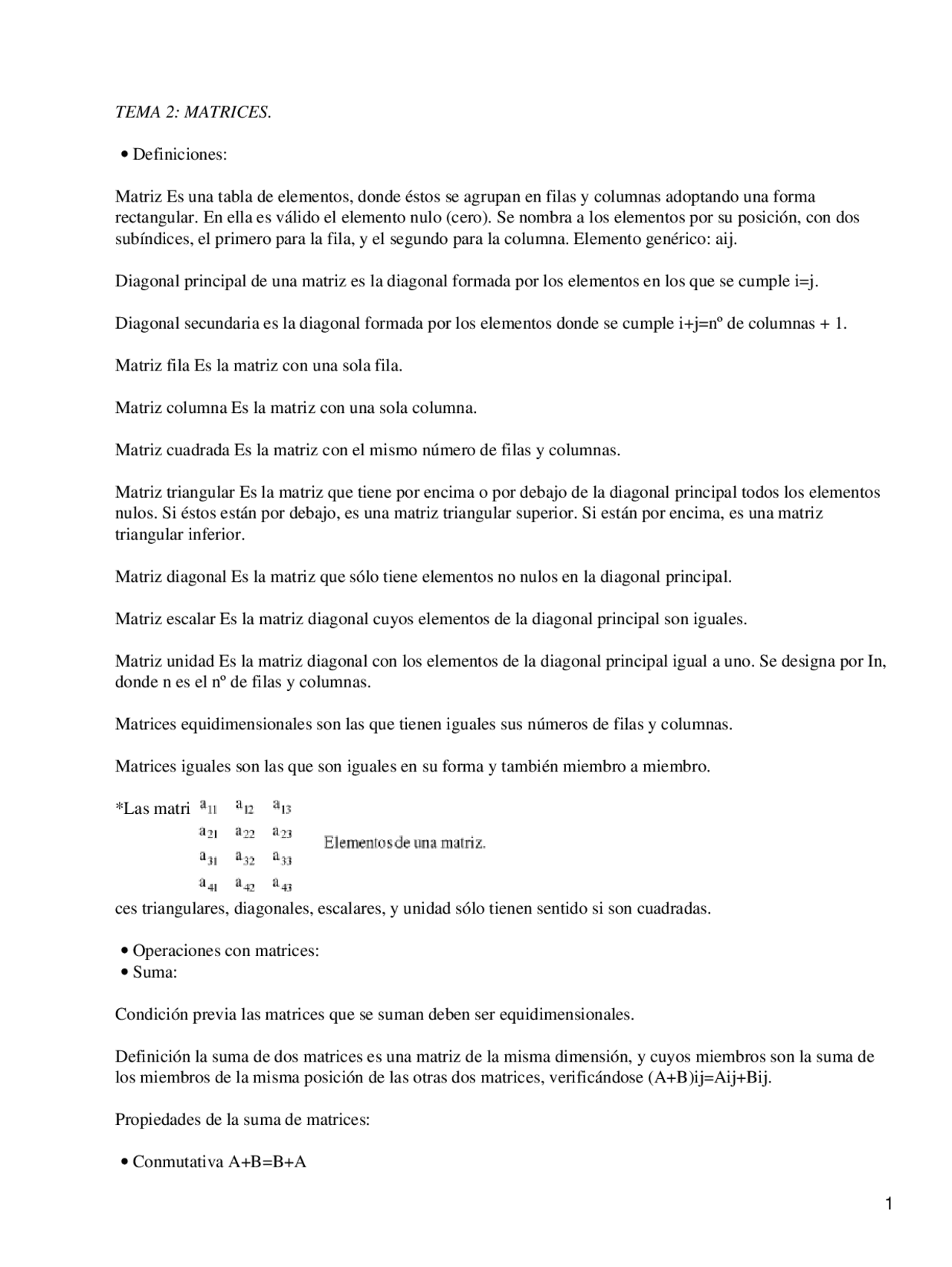 Apuntes Sobre Las Matrices Apuntes De Matemáticas Docsity