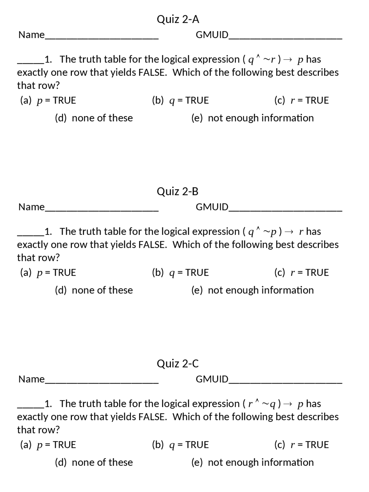 Quiz 2 With Answer Key Discrete Mathematics For Information