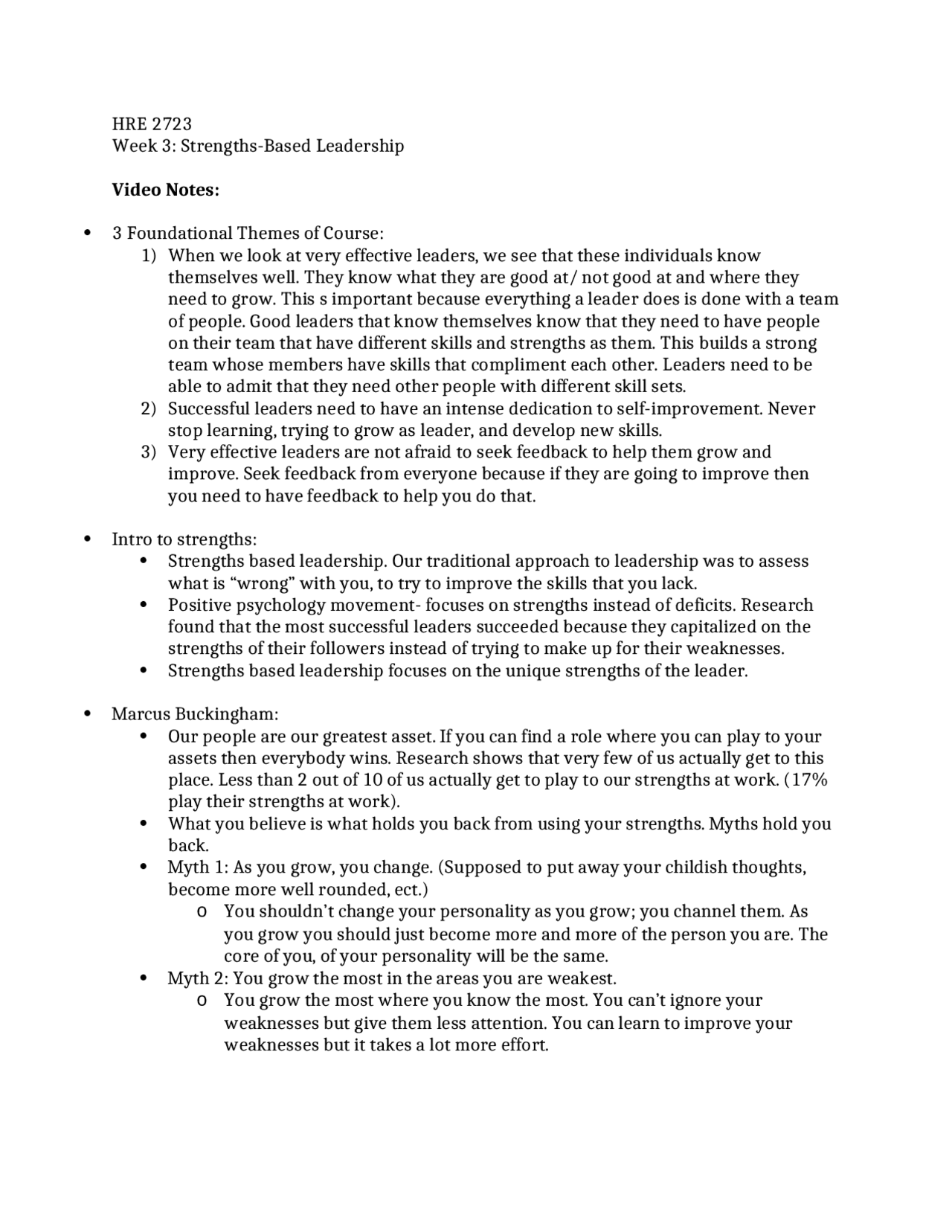 Strengths Based Leadership Lecture Notes Hre 2723 Docsity