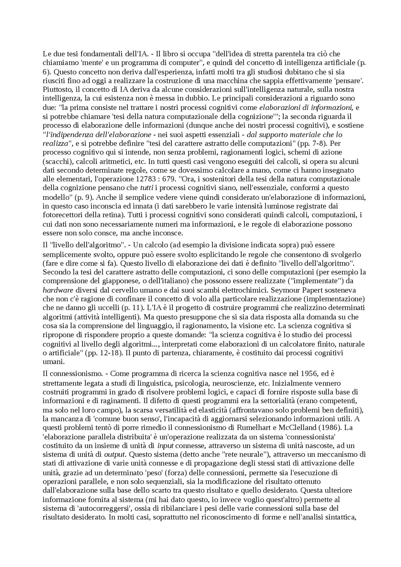 Filosofia E Scienza Cognitiva Docsity