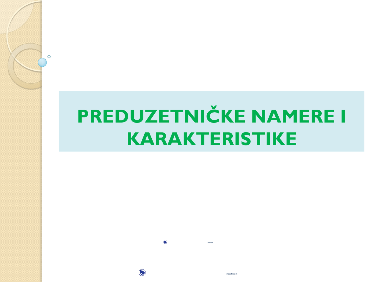 Preduzetnicke Namere I Karakteristike Slajdovi Preduzetnicki Menadzment
