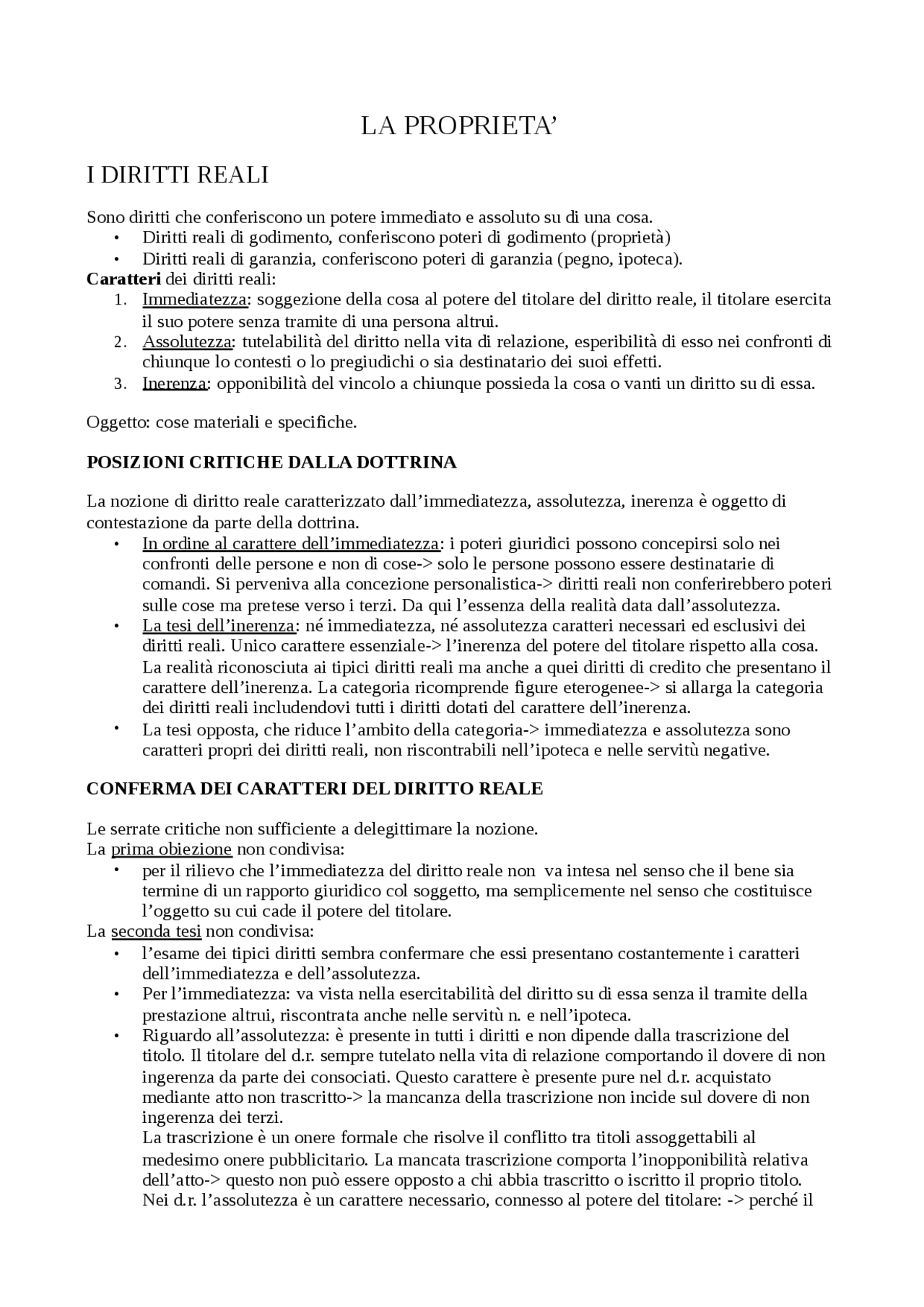 LA PROPRIETA' - Docsity